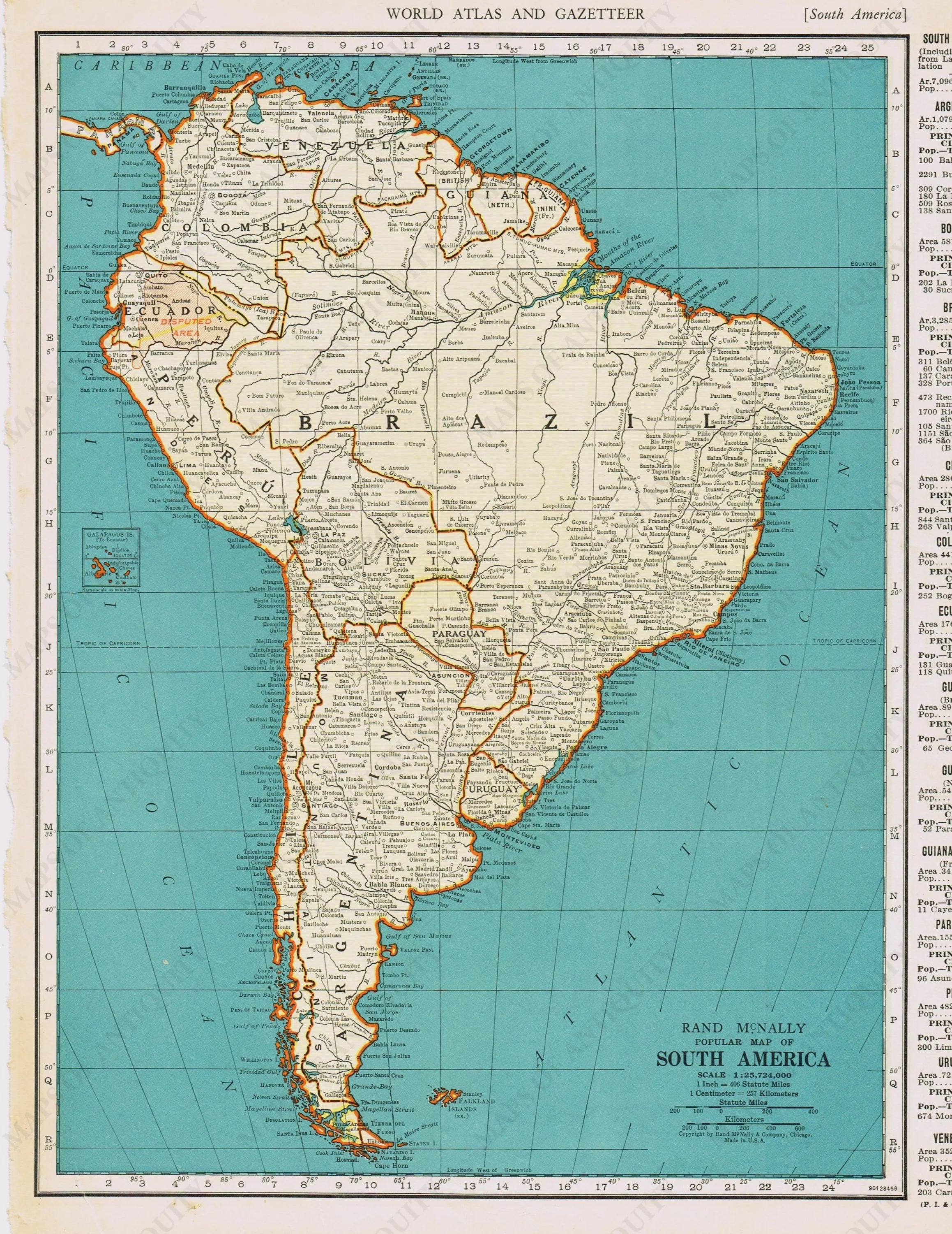1940 Genuine Antique Map Popular Map of South America – Maps of Antiquity