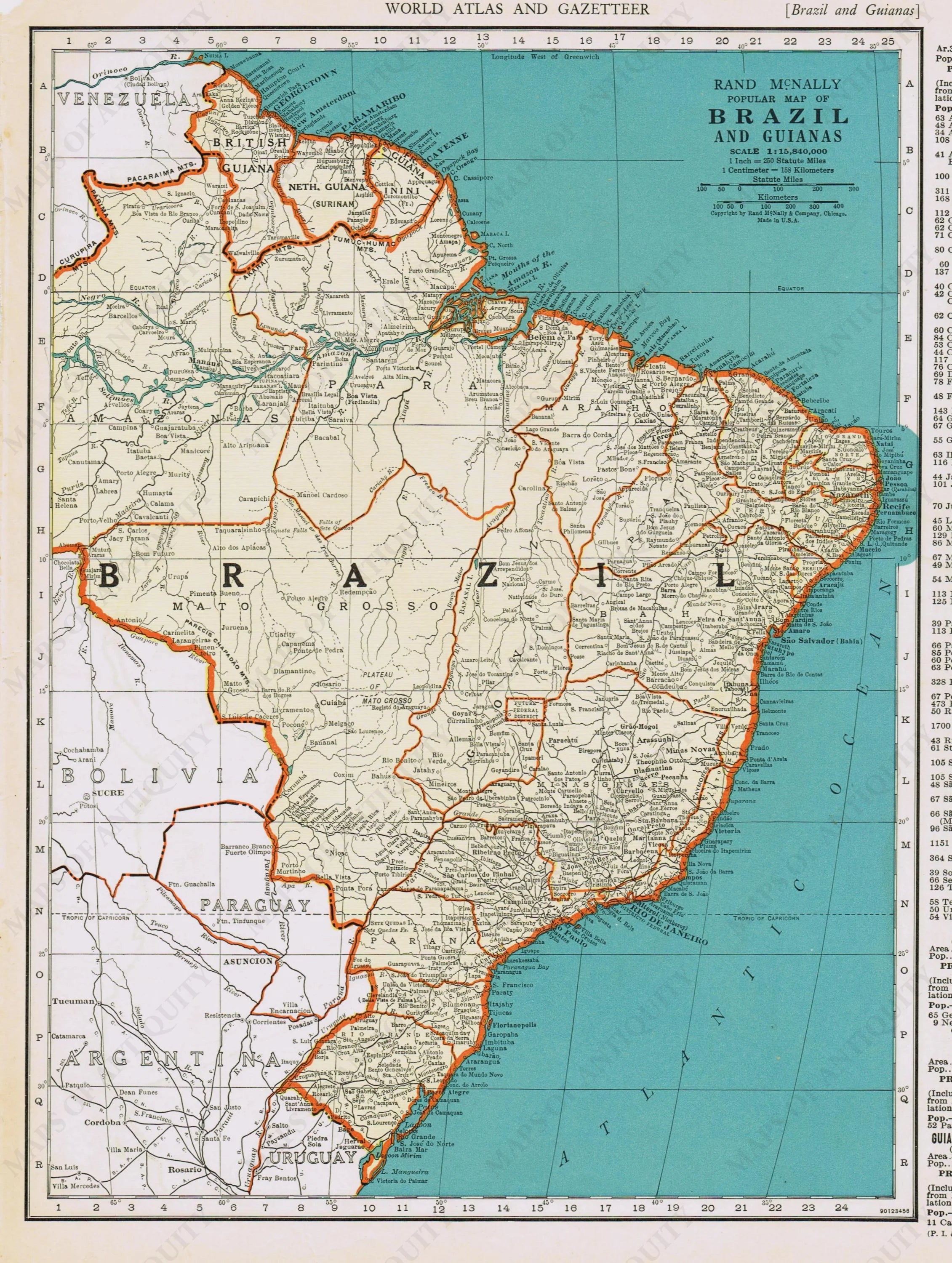 1940 Genuine Antique Map Popular Map of Brazil and Guianas – Maps of ...