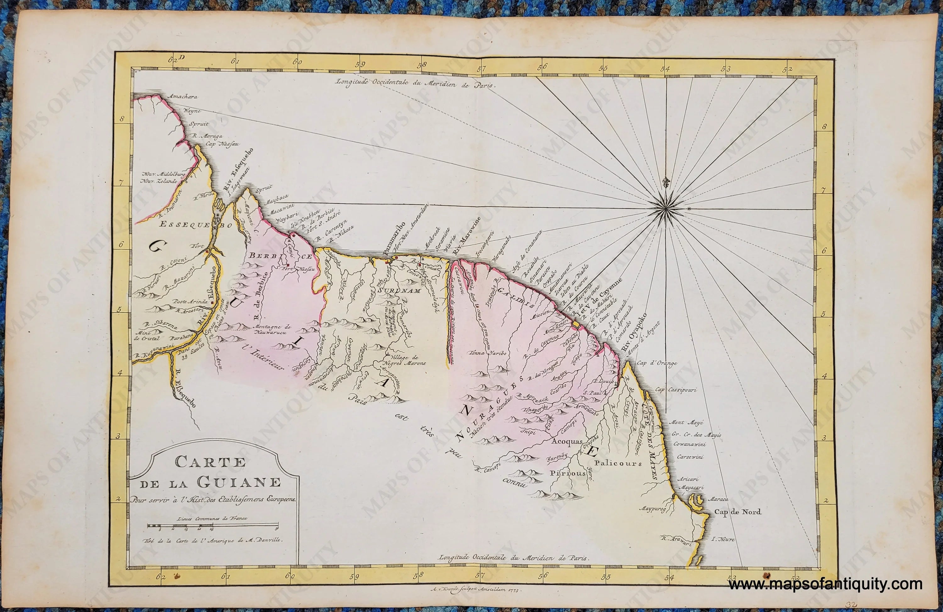 1773 - Guyana, Surinam, French Guiana - Carte de la Guiane - Antique M ...
