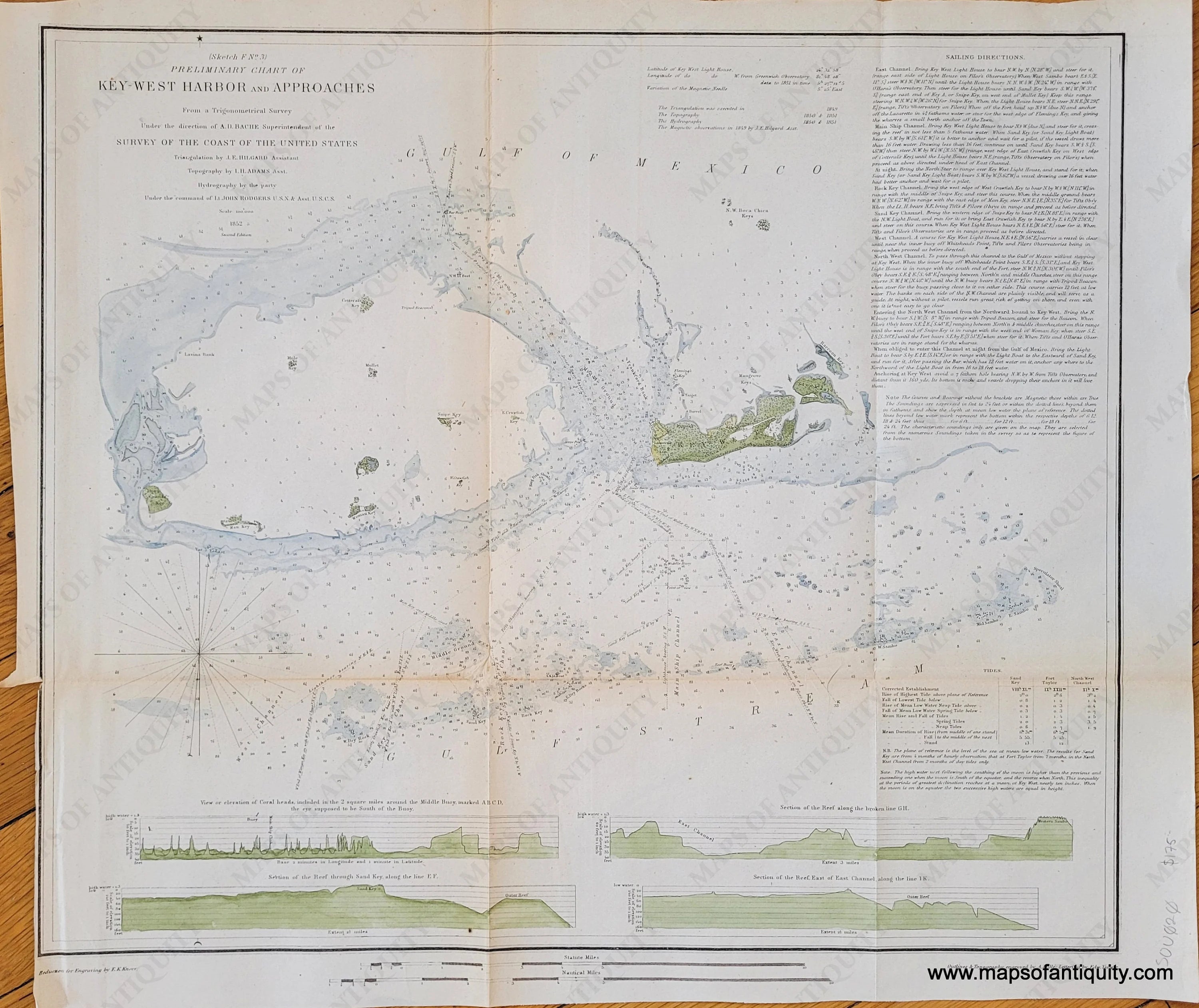 1852 - Key West Harbor and Approaches - Antique Chart – Maps of Antiquity