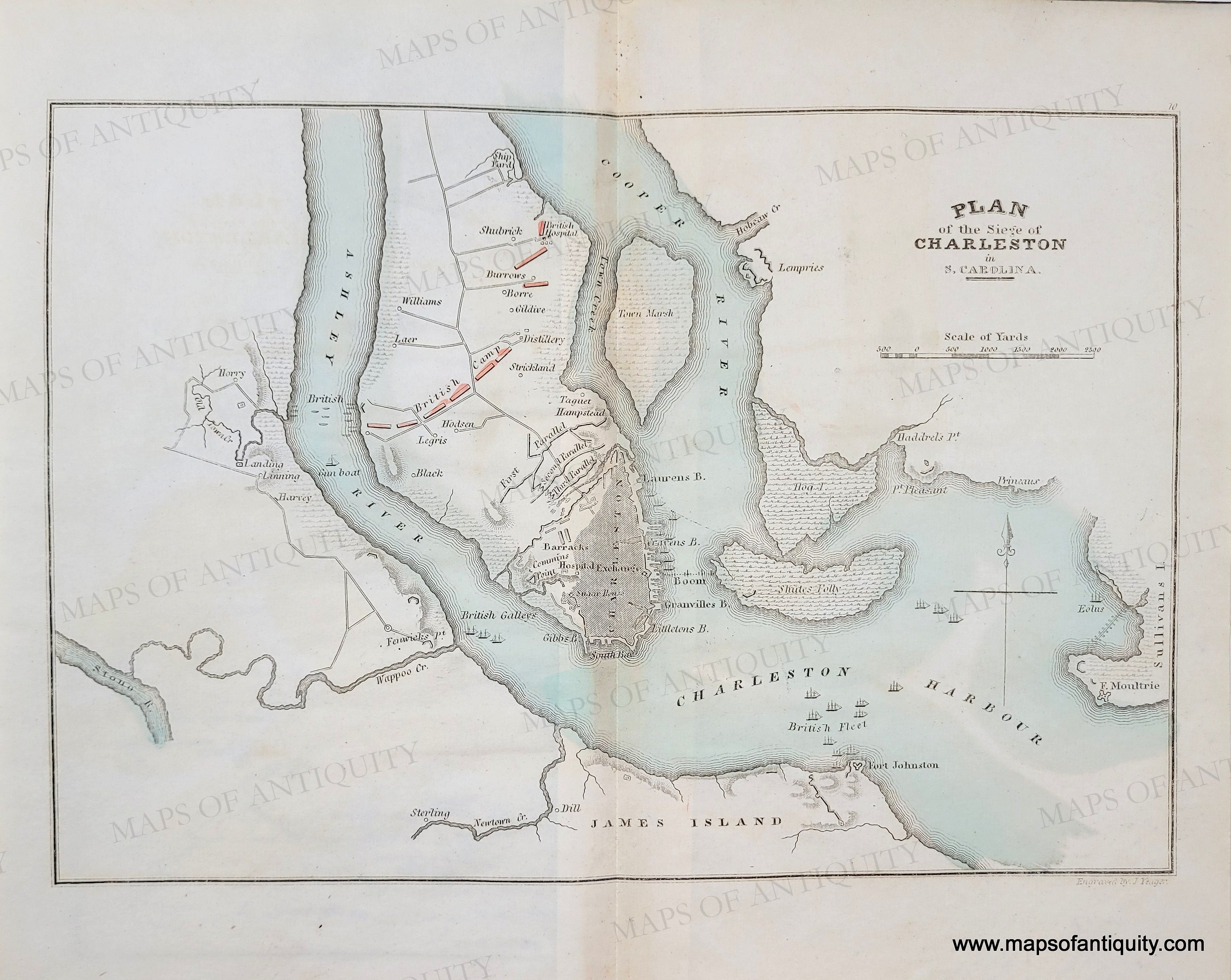 1832 - Plan of the Siege of Charleston in S. Carolina - Antique Map ...
