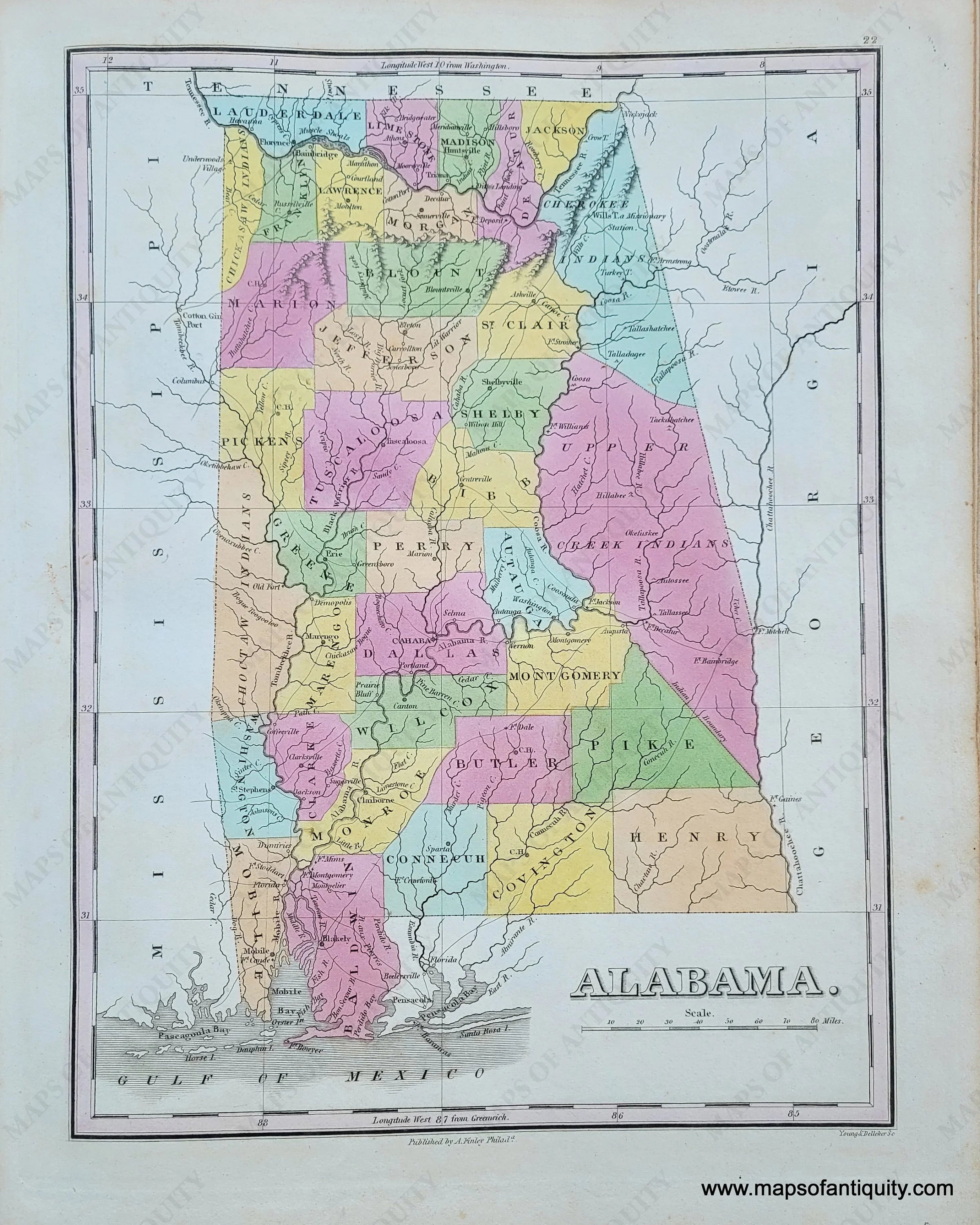 1824 - Alabama. - Antique Map – Maps of Antiquity
