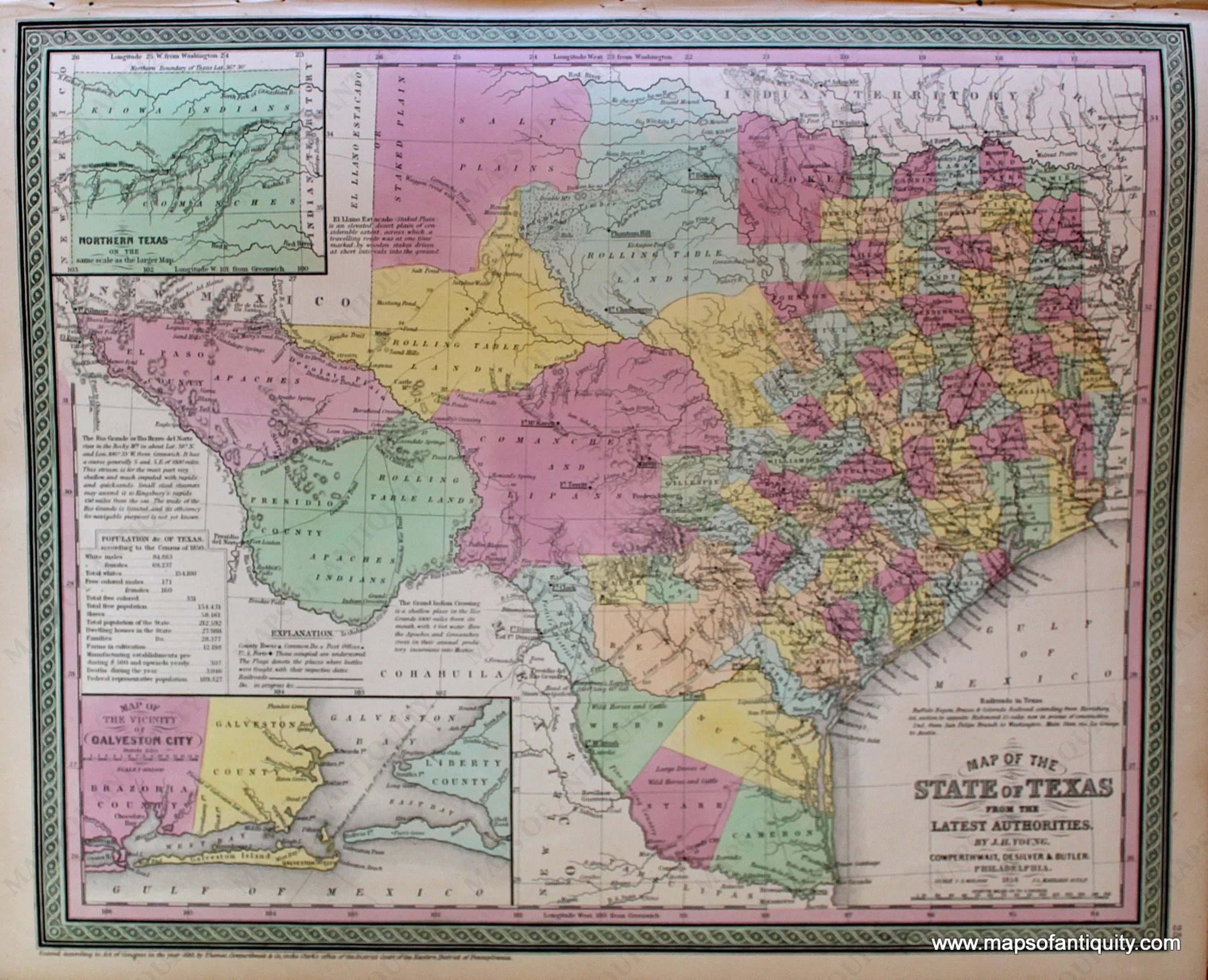 1854 - Map of the State of Texas from the latest Authorities.*****SOLD ...