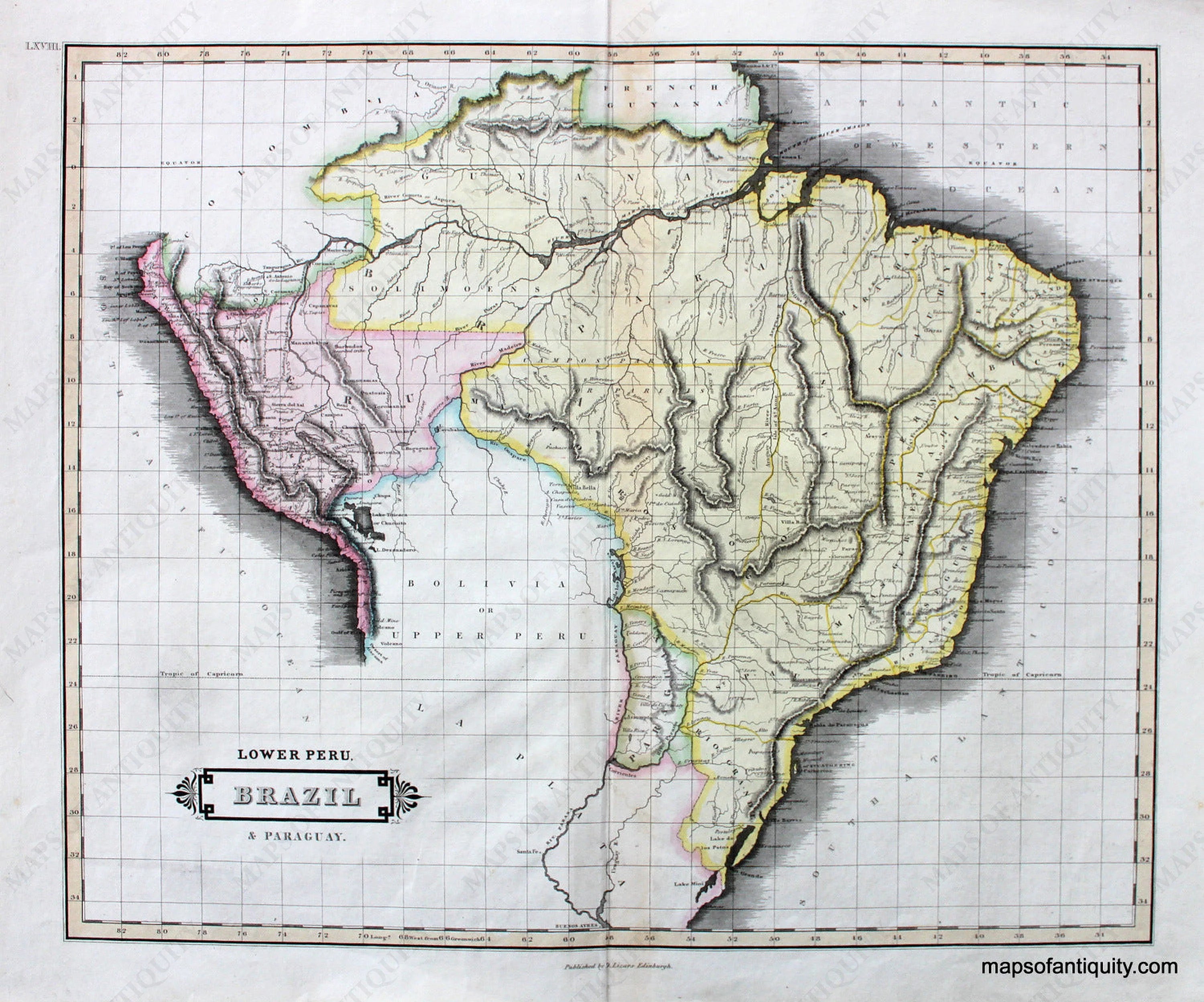 1840 - Lower Peru, Brazil and Paraguay - Antique Map – Maps of Antiquity