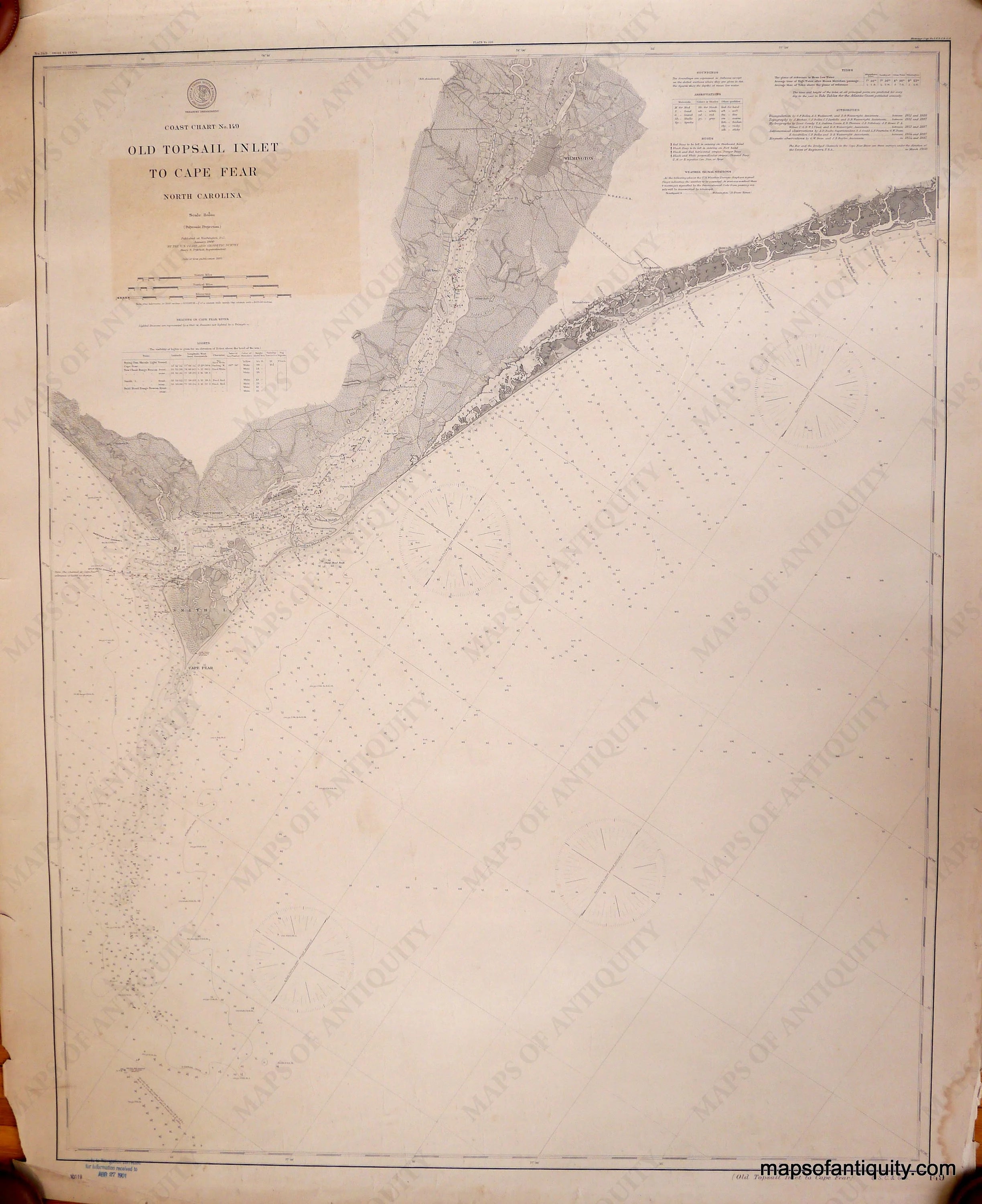 1900 - Old Topsail Inlet to Cape Fear *****SOLD***** - Antique Chart ...