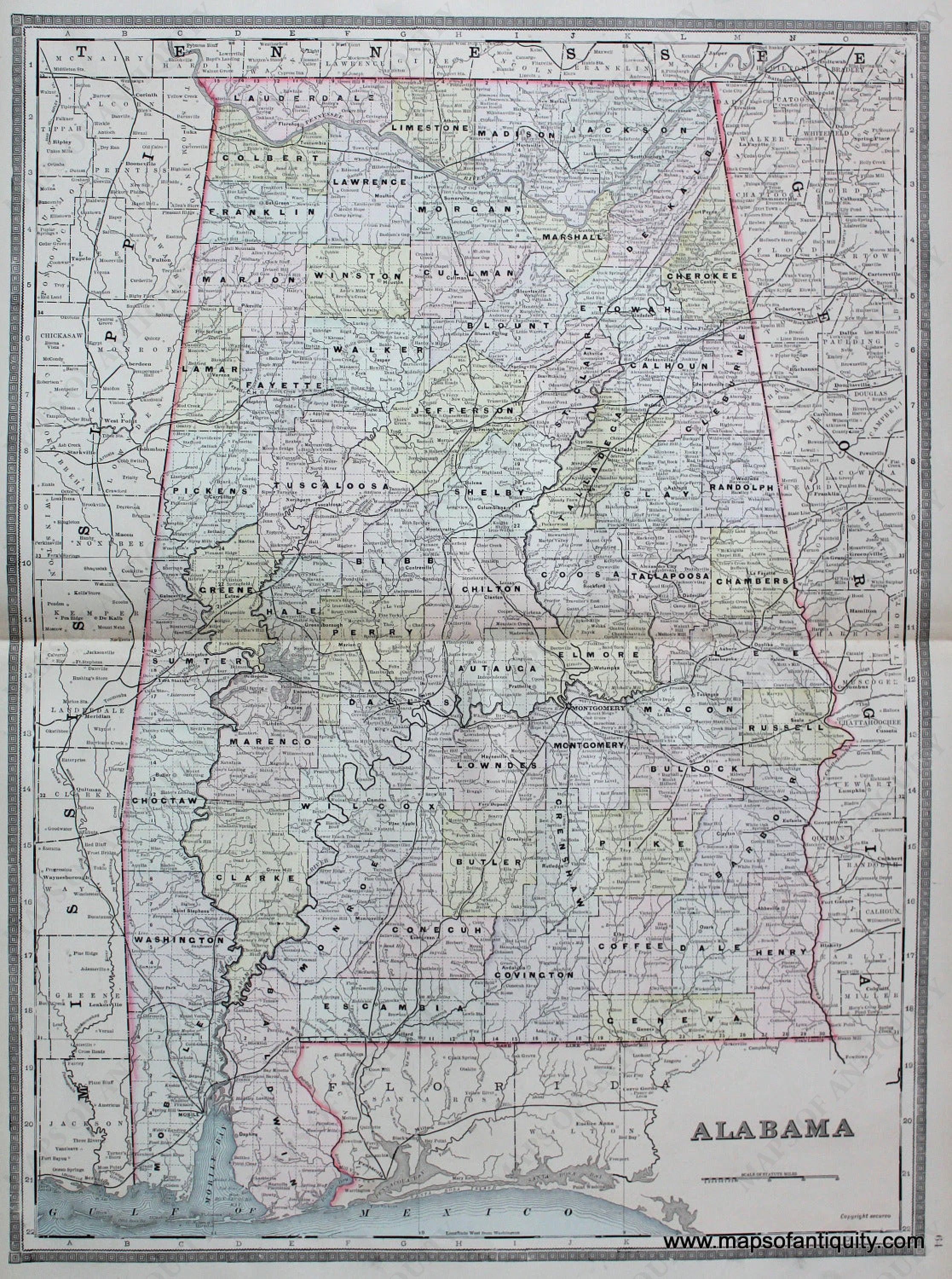 1887 - Alabama - Antique Map – Maps of Antiquity