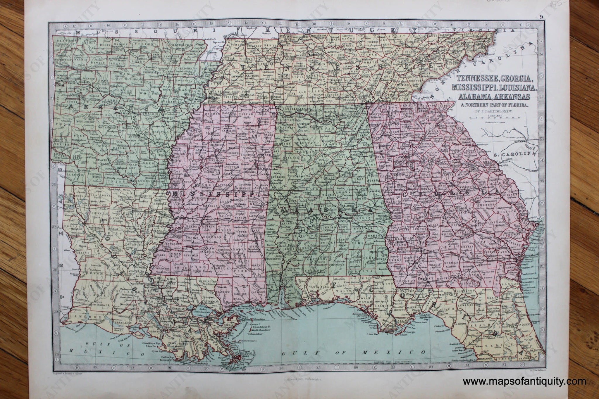 Original 1873 Map Tennessee Kentucky Alabama Mississippi Avid Vintage