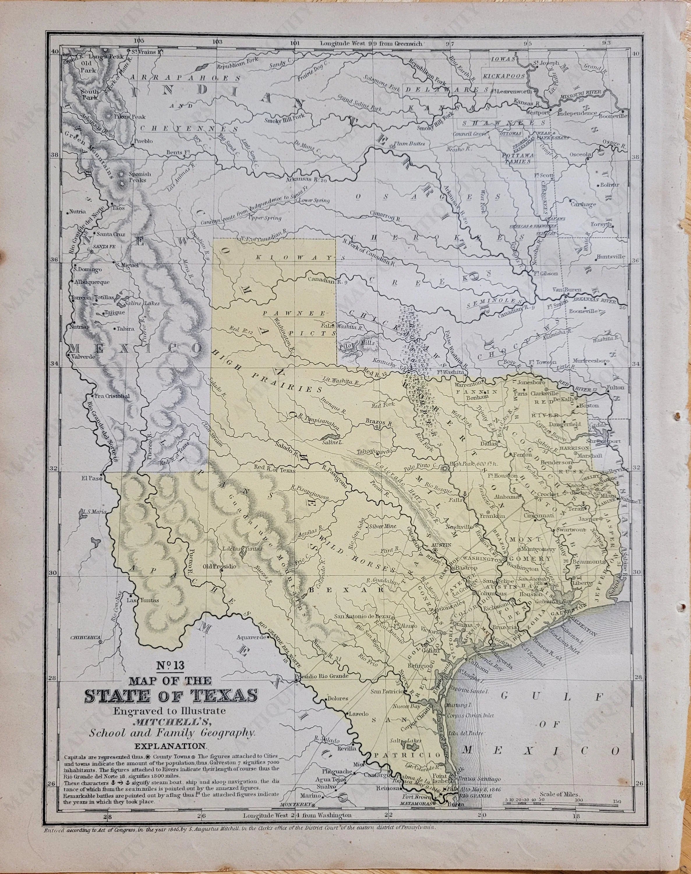 1851 - No. 13 Map of the State of Texas - Antique Map – Maps of Antiquity