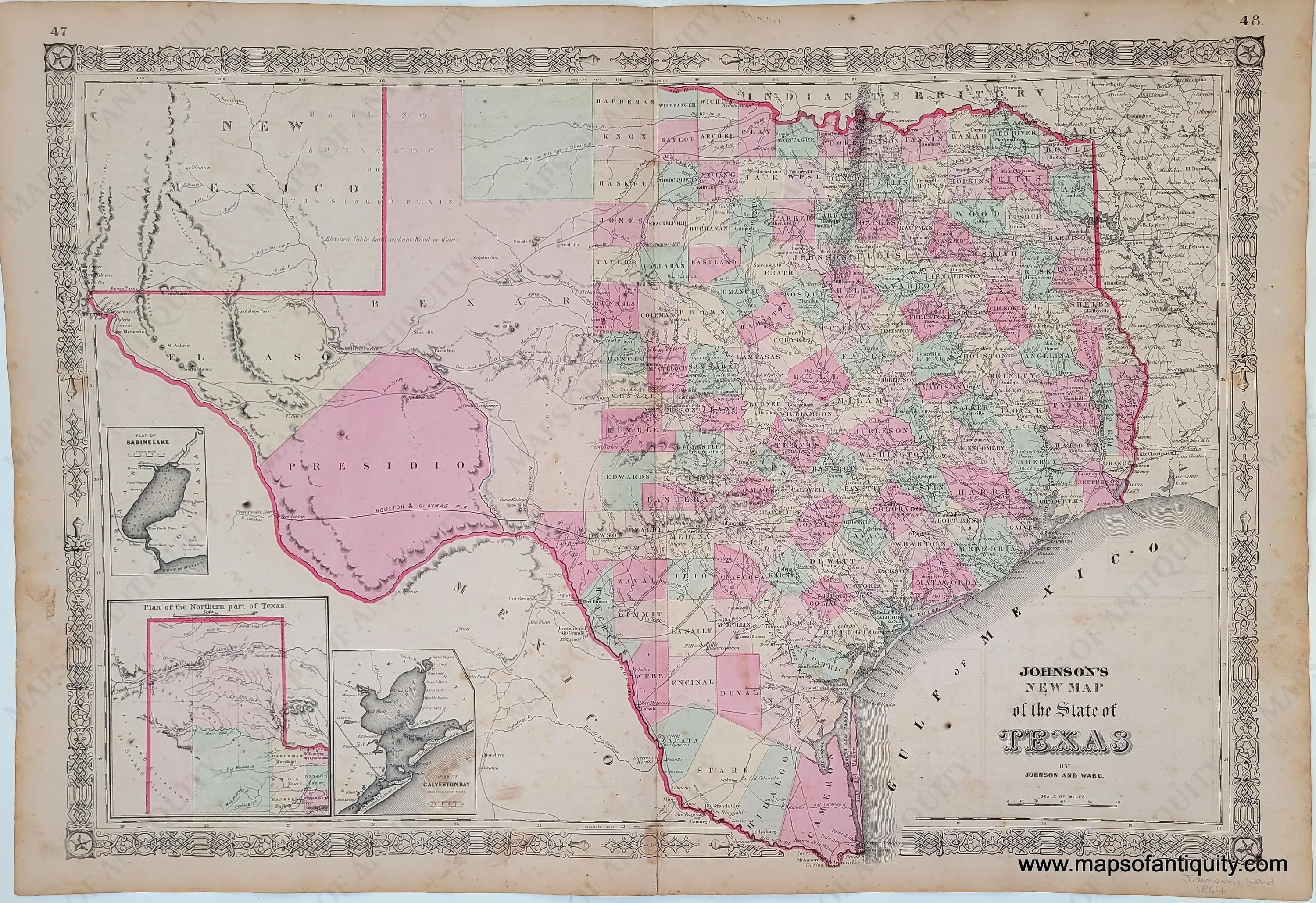 1864 - Johnson's New Map of the State of Texas - Antique Map – Maps of ...