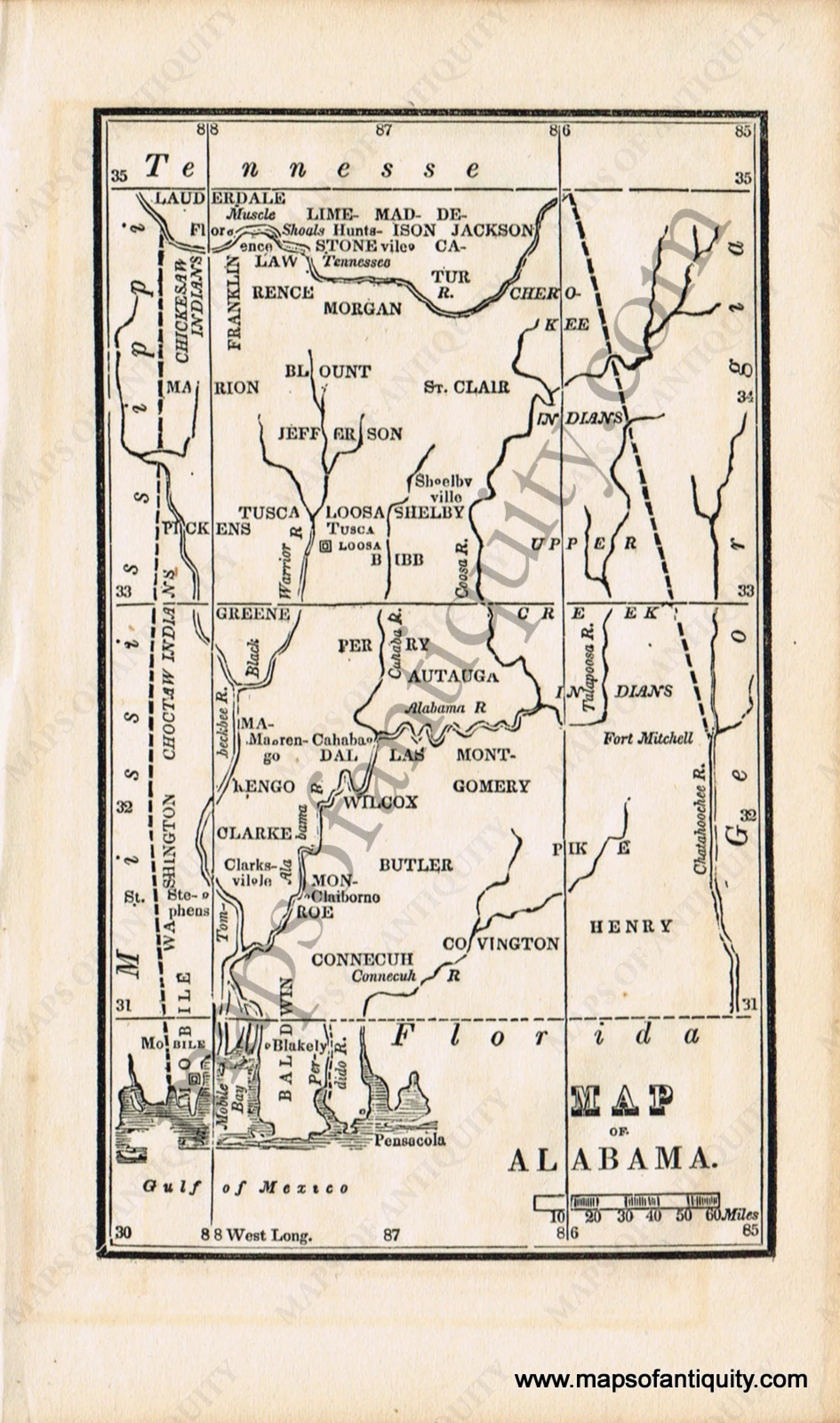 1830 - Map of Alabama - Antique Map – Maps of Antiquity