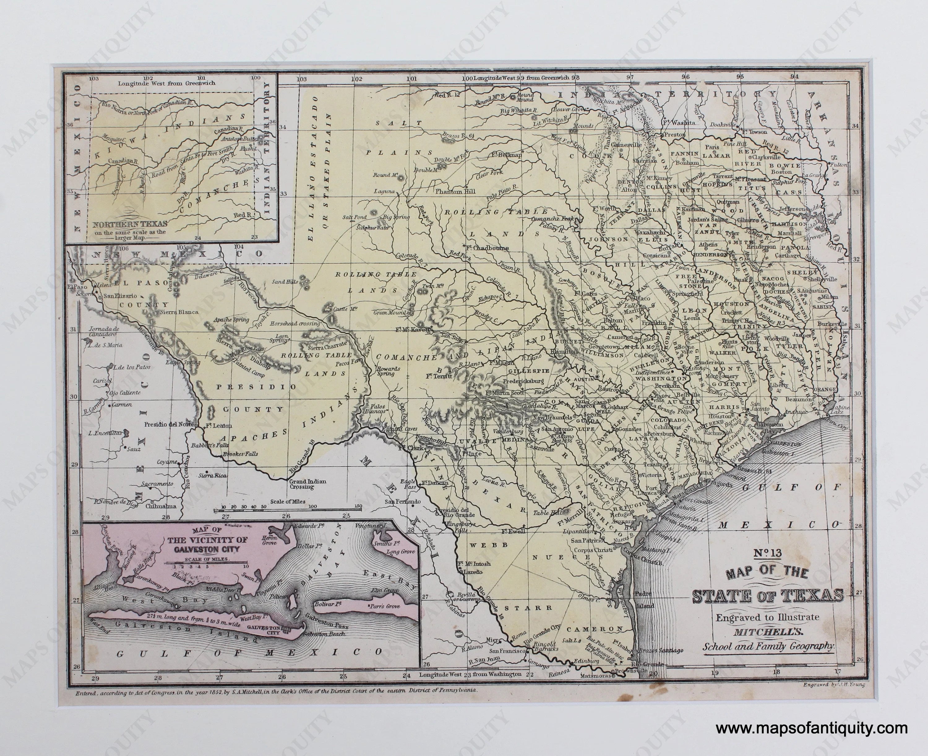 1852 - No. 13 Map of the State of Texas - Antique Map – Maps of Antiquity