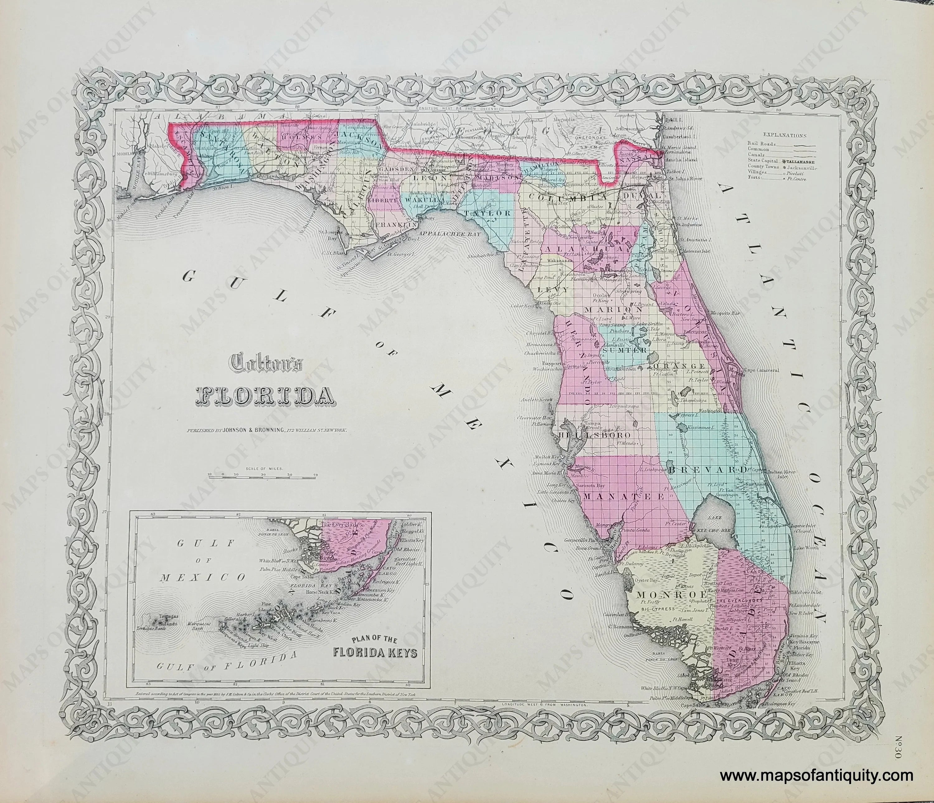 1859 - Colton's Florida - Antique Map – Maps of Antiquity