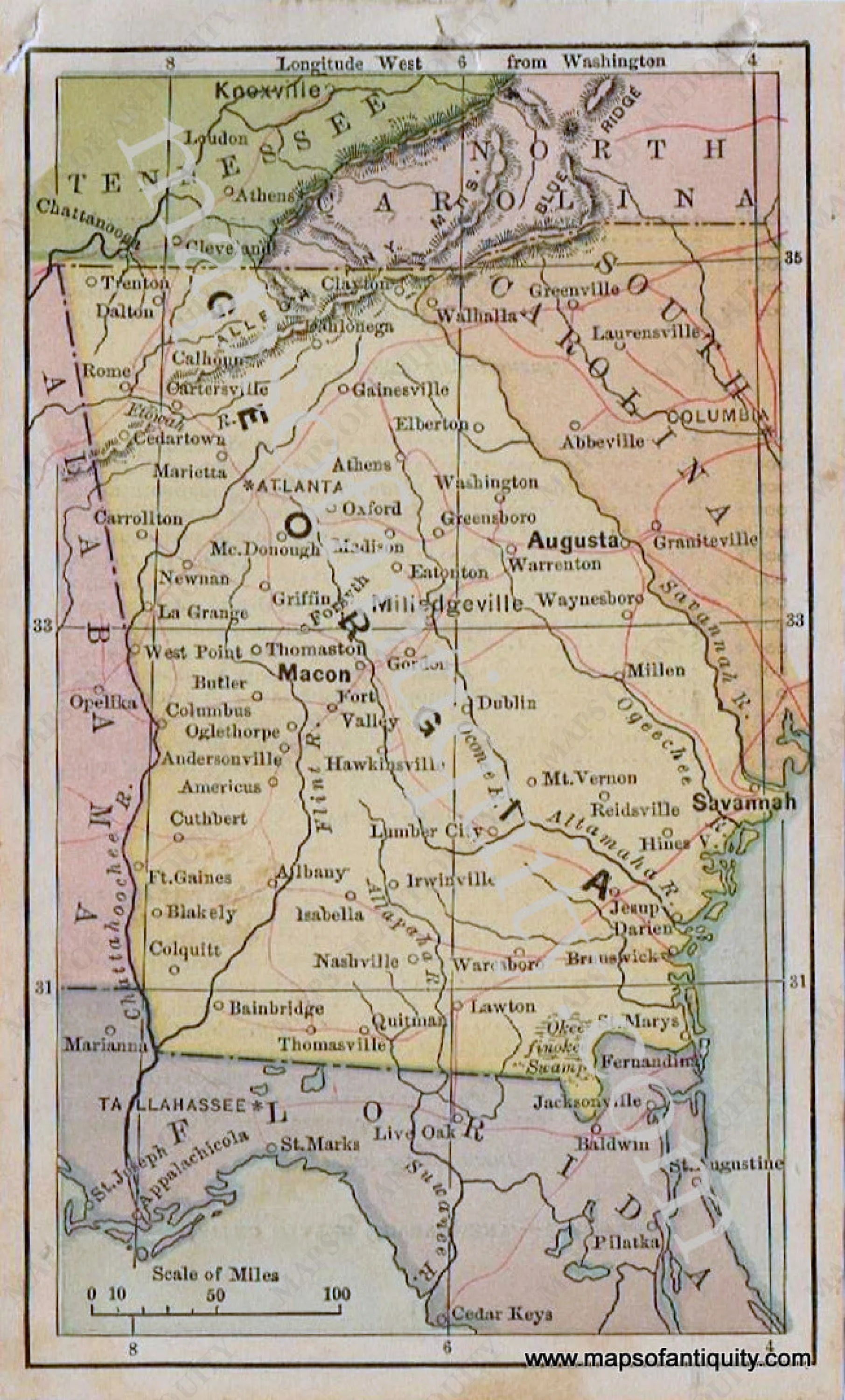 1880 - Miniature Map of Georgia - Antique Map – Maps of Antiquity