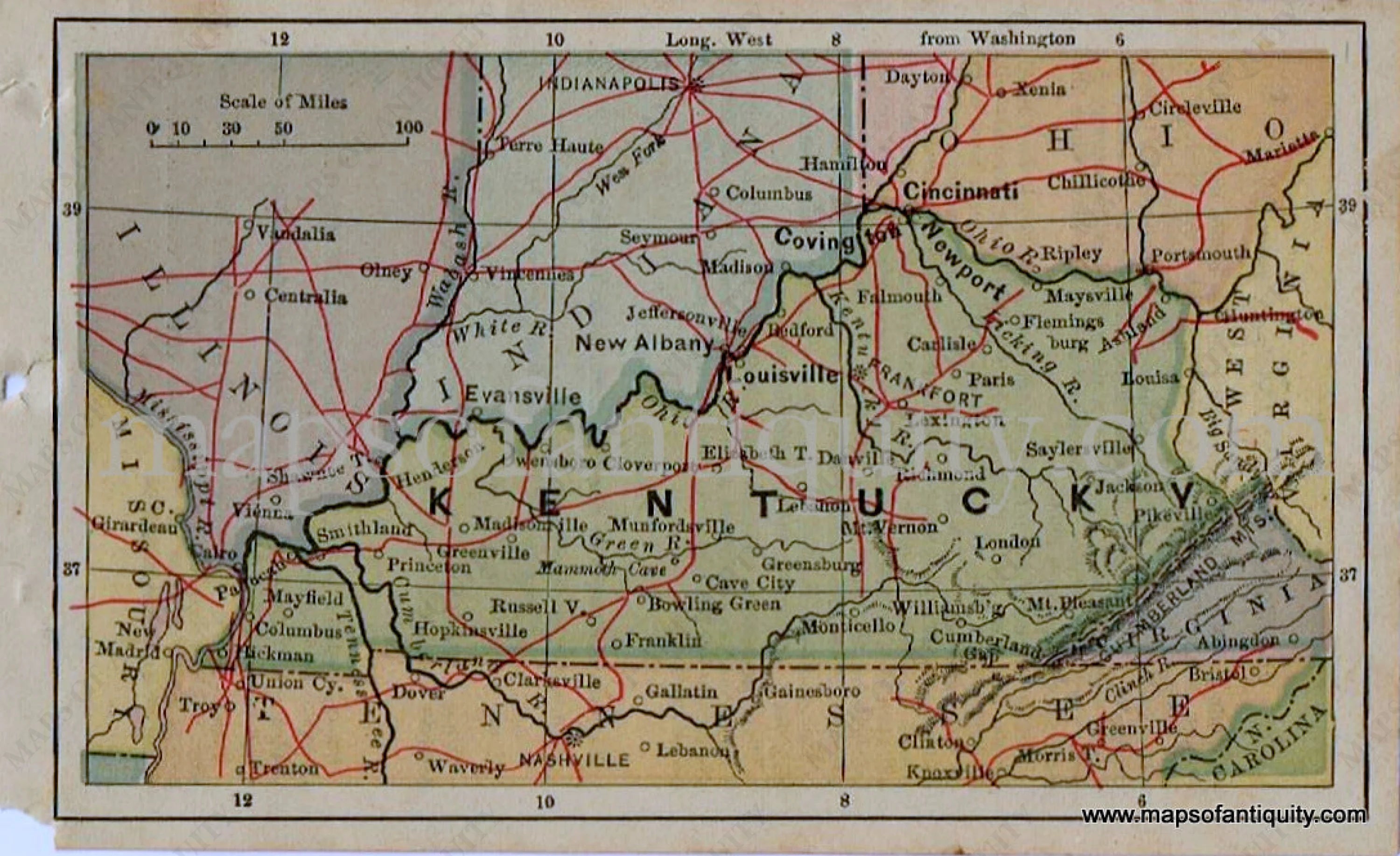 1880 - Miniature Map of Kentucky - Antique Map – Maps of Antiquity