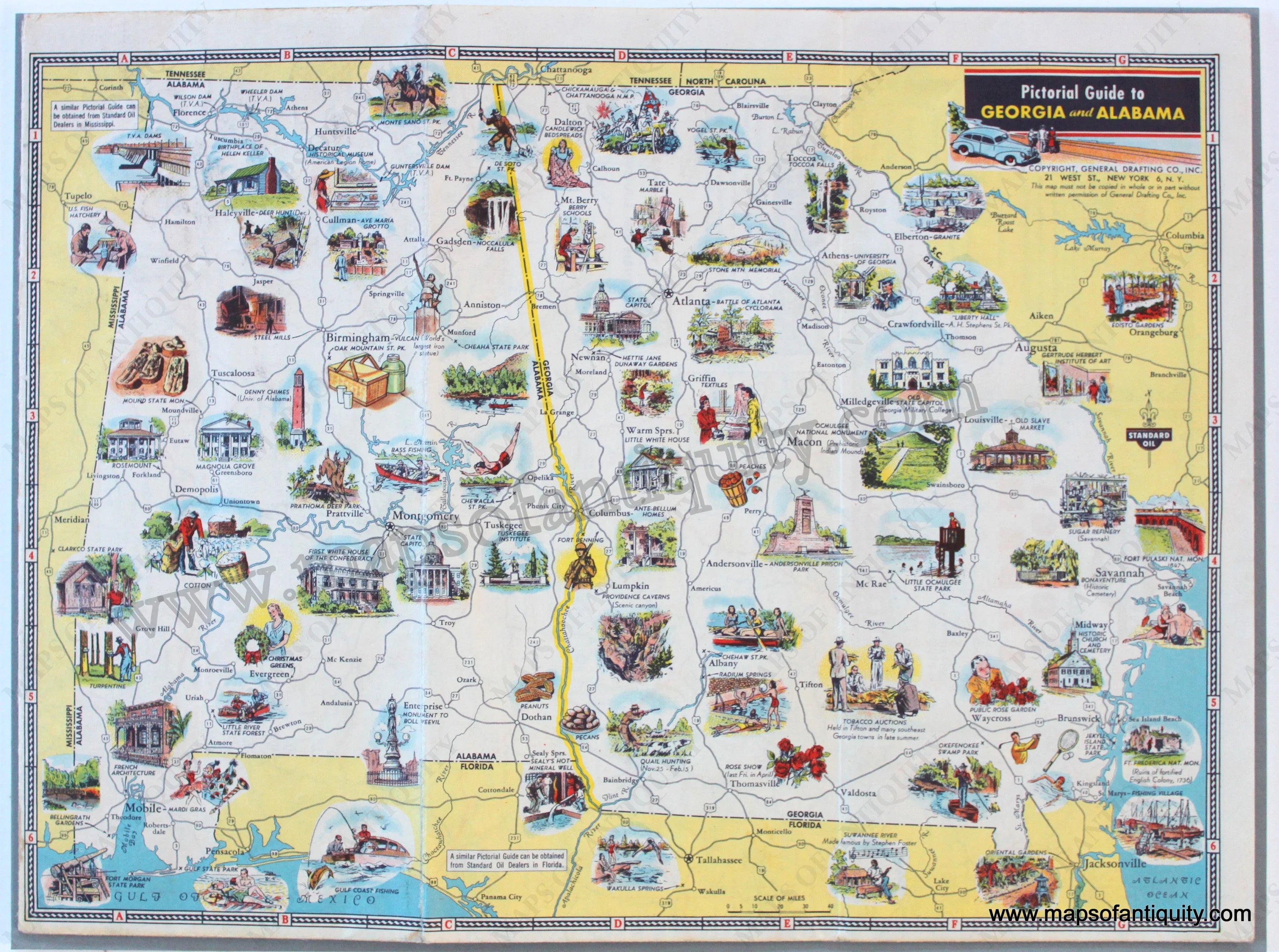 1949 - Georgia Alabama Road Map with Pictorial Guide to Georgia and Al ...