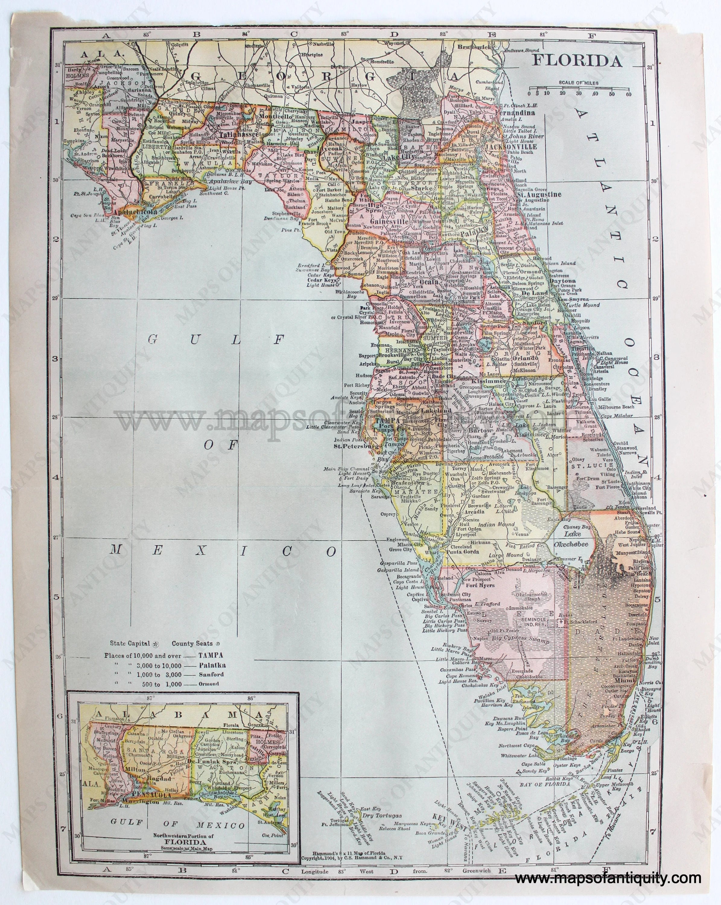 1904 - Florida - Antique Map – Maps of Antiquity
