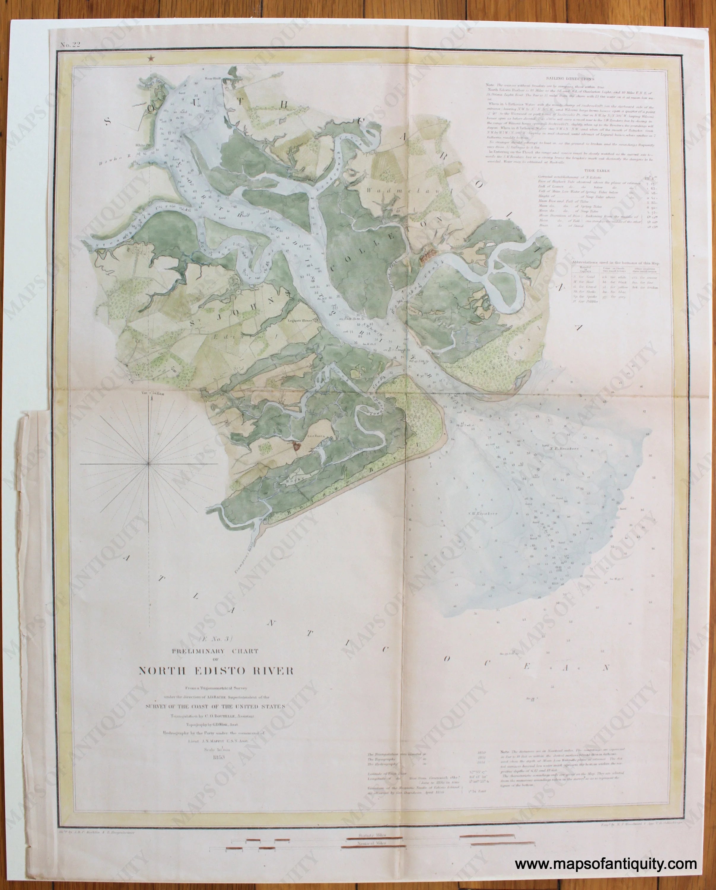 1853 - Preliminary Chart of North Edisto River - Antique Map – Maps of ...