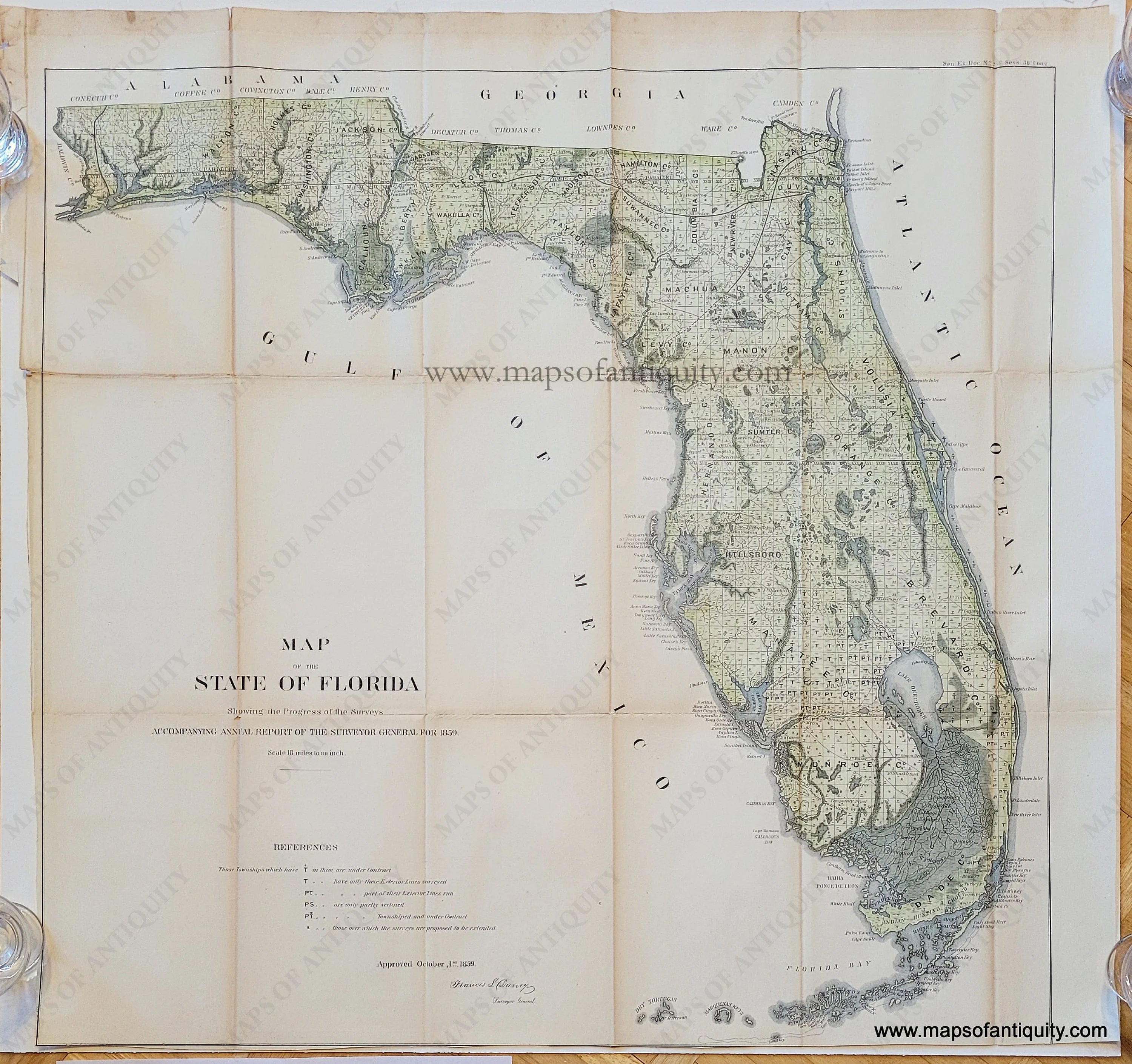 1859 - Map of the State of Florida Showing the Progress of the Surveys ...