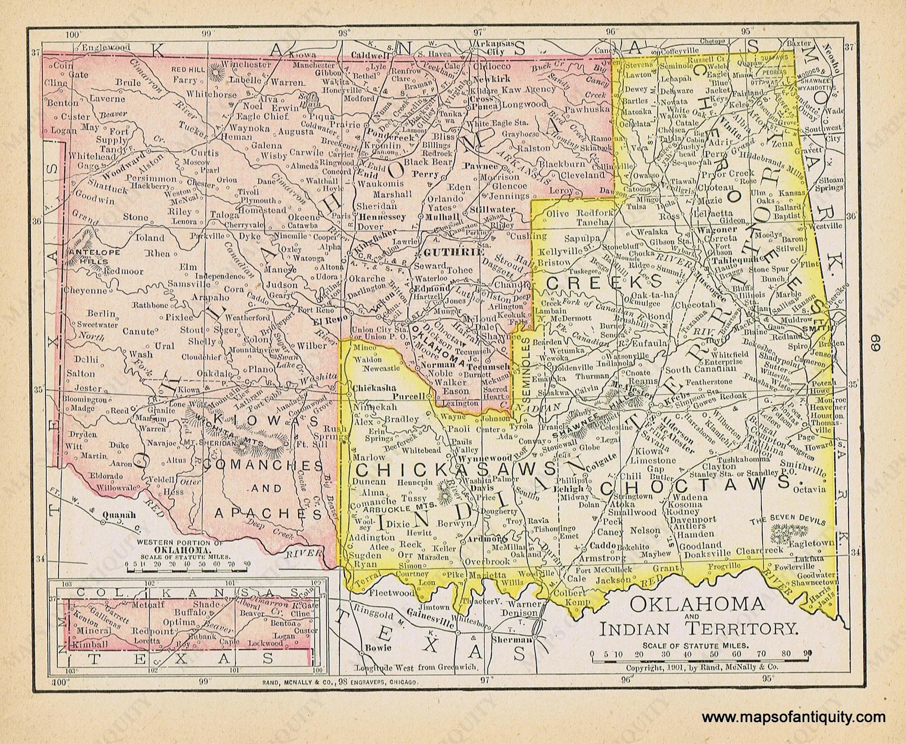 1900 - Oklahoma and Indian Territory - Antique Map – Maps of Antiquity