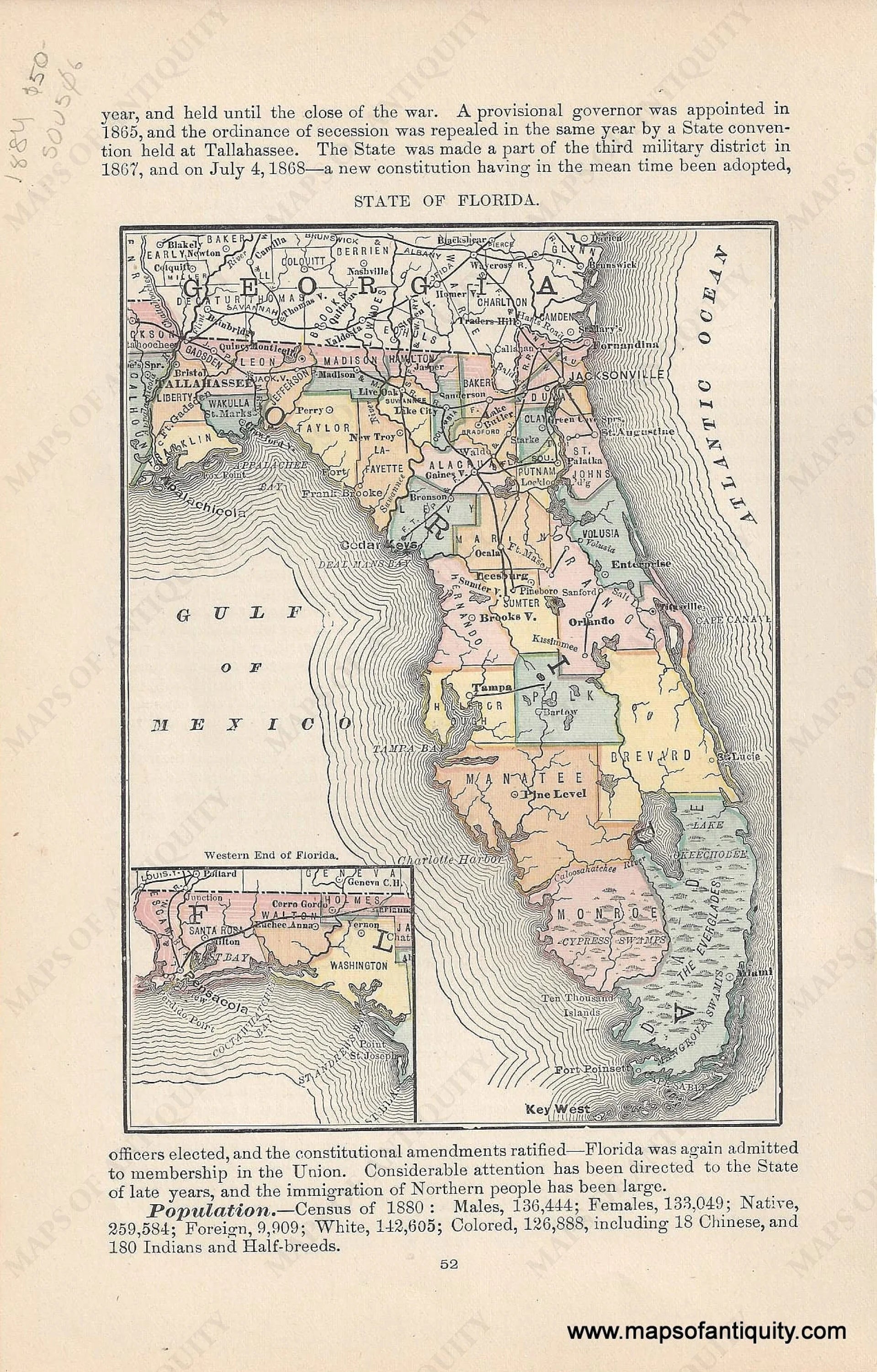 1884 - State of Florida - Antique Map – Maps of Antiquity