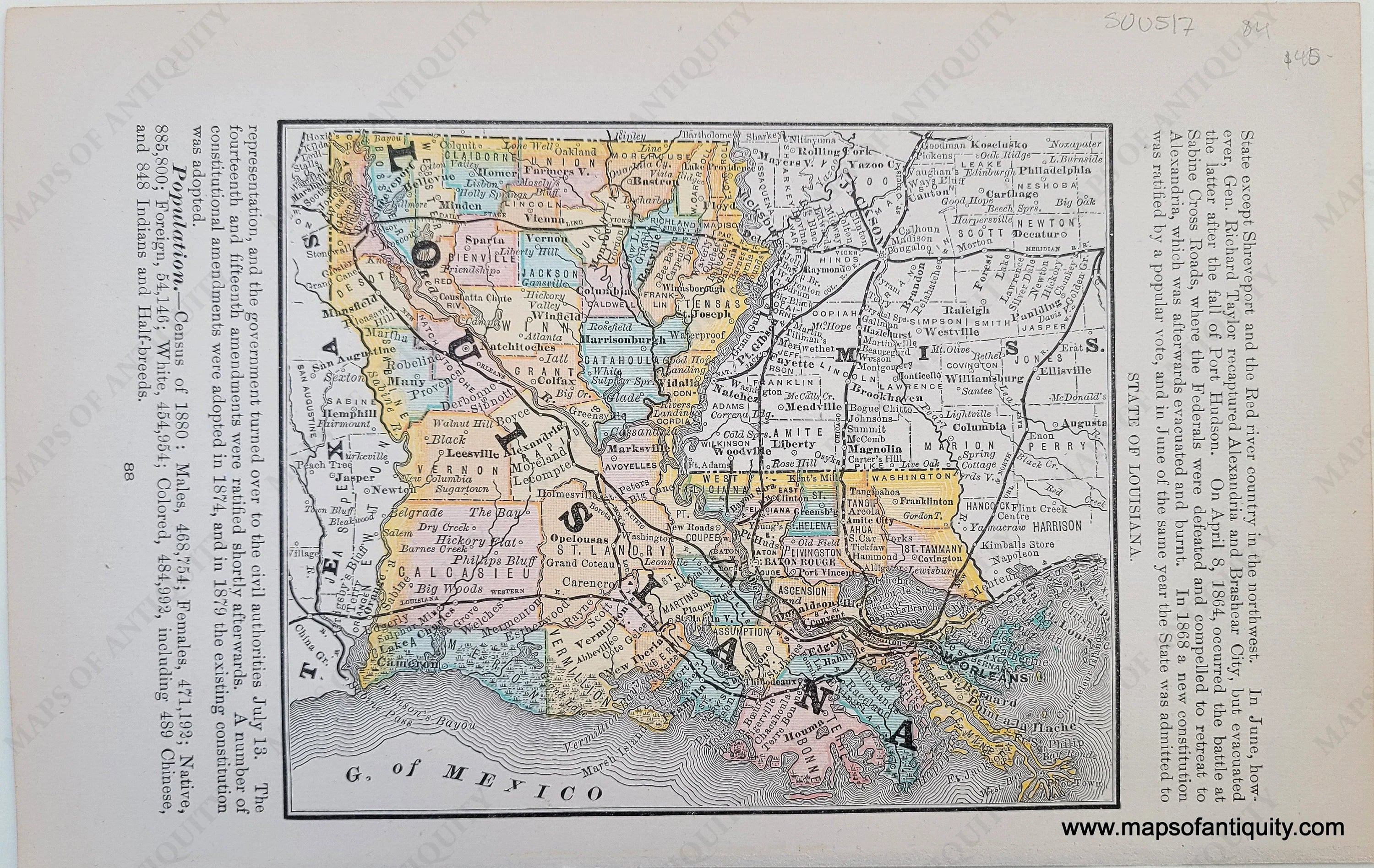 1884 - Map of Louisiana- Antique Map – Maps of Antiquity