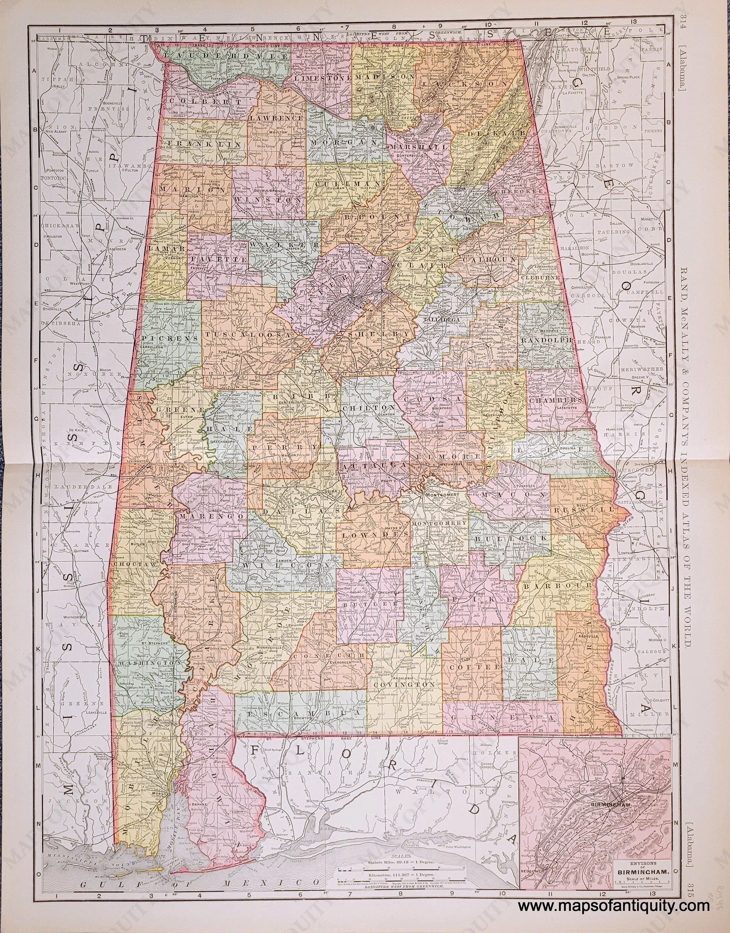 1898 Genuine Antique Map Alabama – Maps of Antiquity