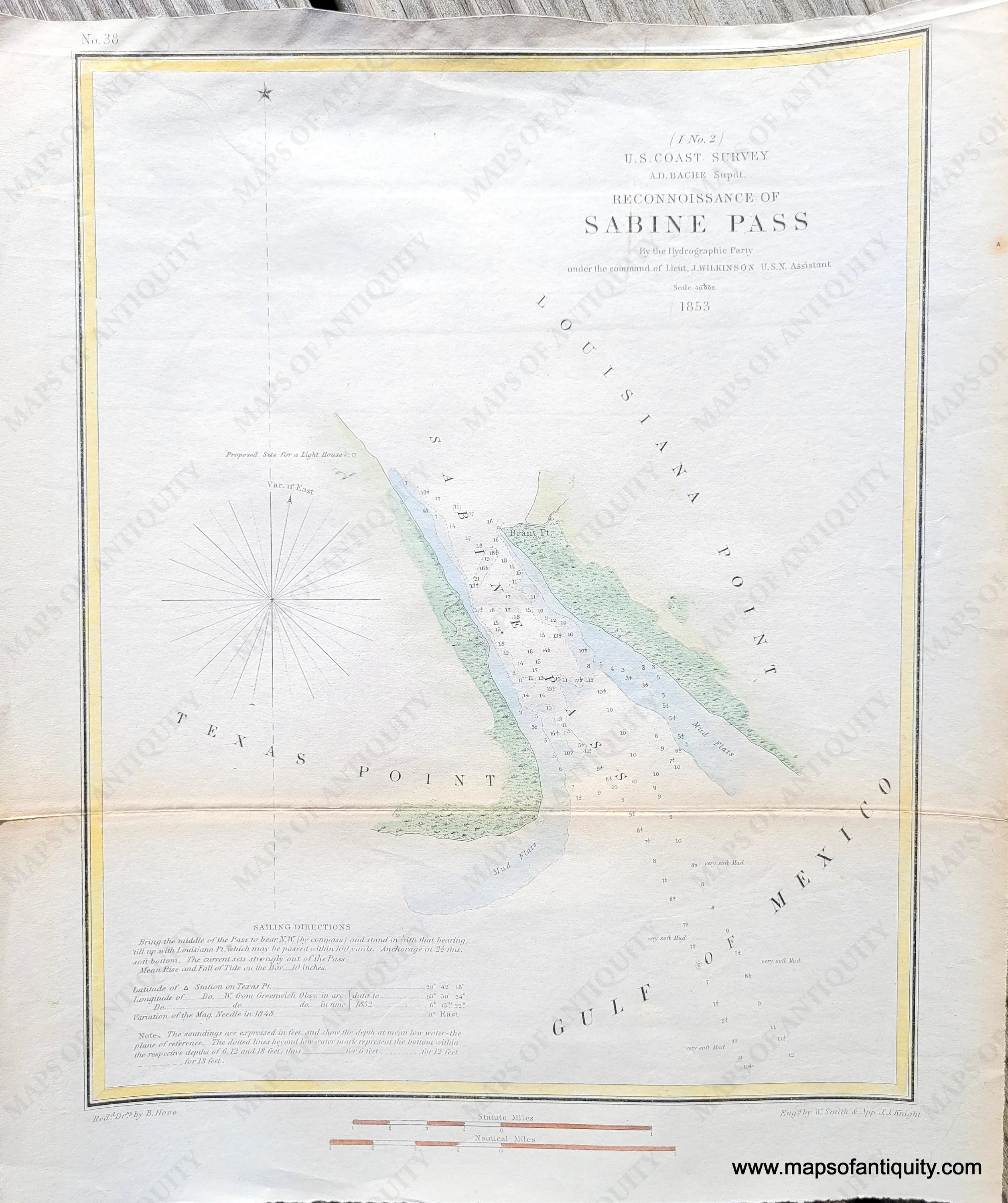 1853 Genuine Antique Report Chart Reconnoissance of Sabine Pass ...