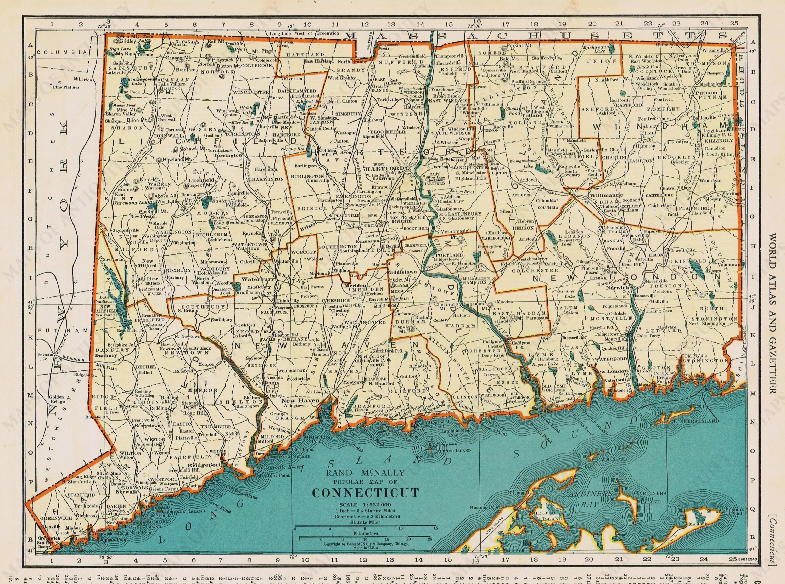 1940 Genuine Antique Map Popular Map of Connecticut – Maps of Antiquity