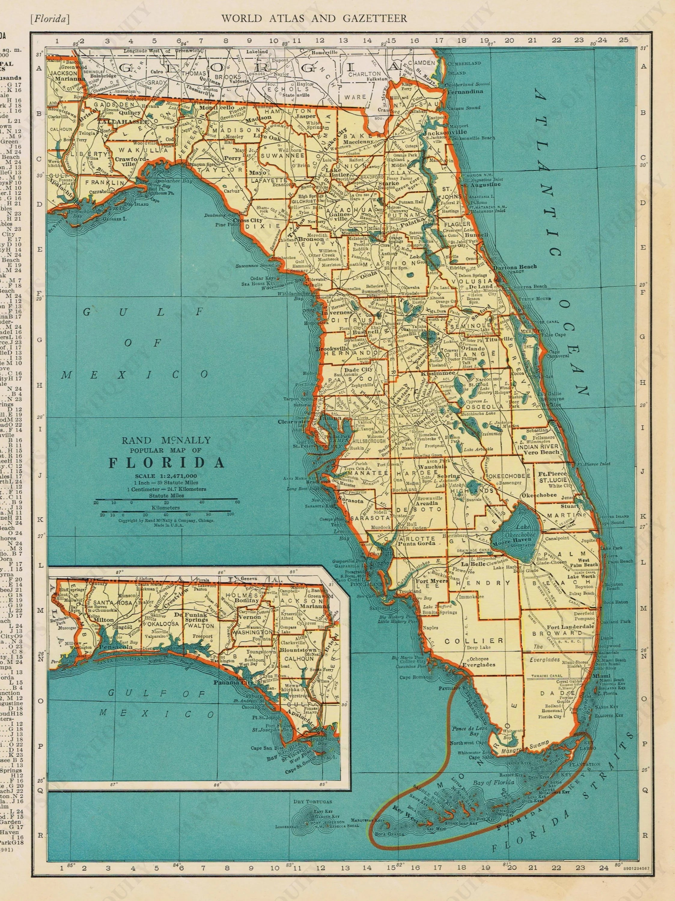 1940 Genuine Antique Map Popular Map of Florida – Maps of Antiquity