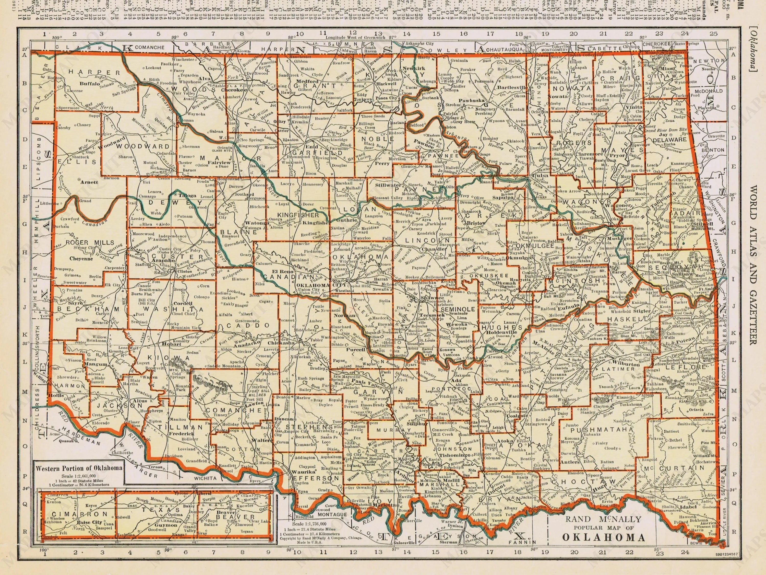 1940 Genuine Antique Map Popular Map of Oklahoma – Maps of Antiquity