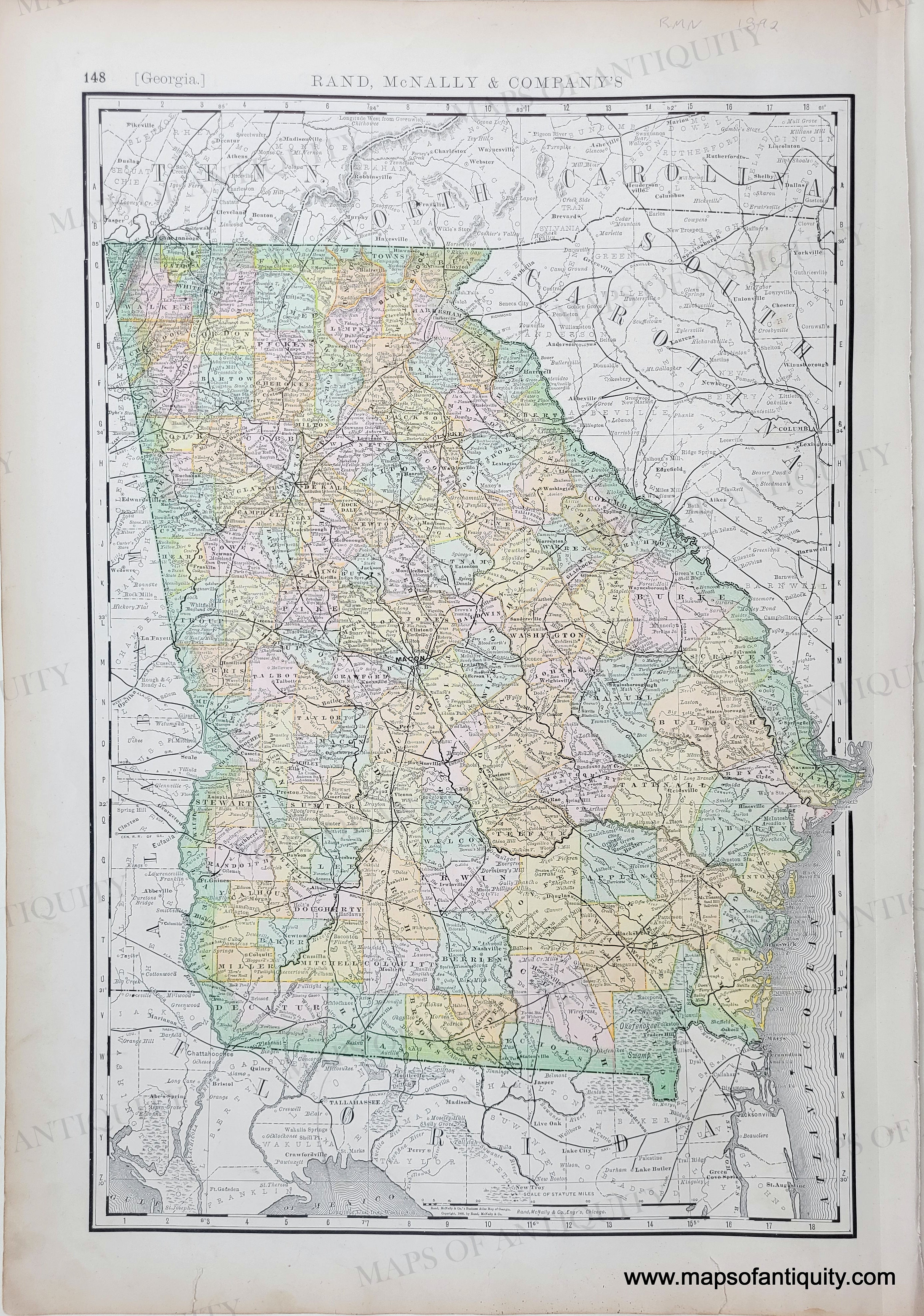 1892 - Georgia - Antique Map – Maps of Antiquity