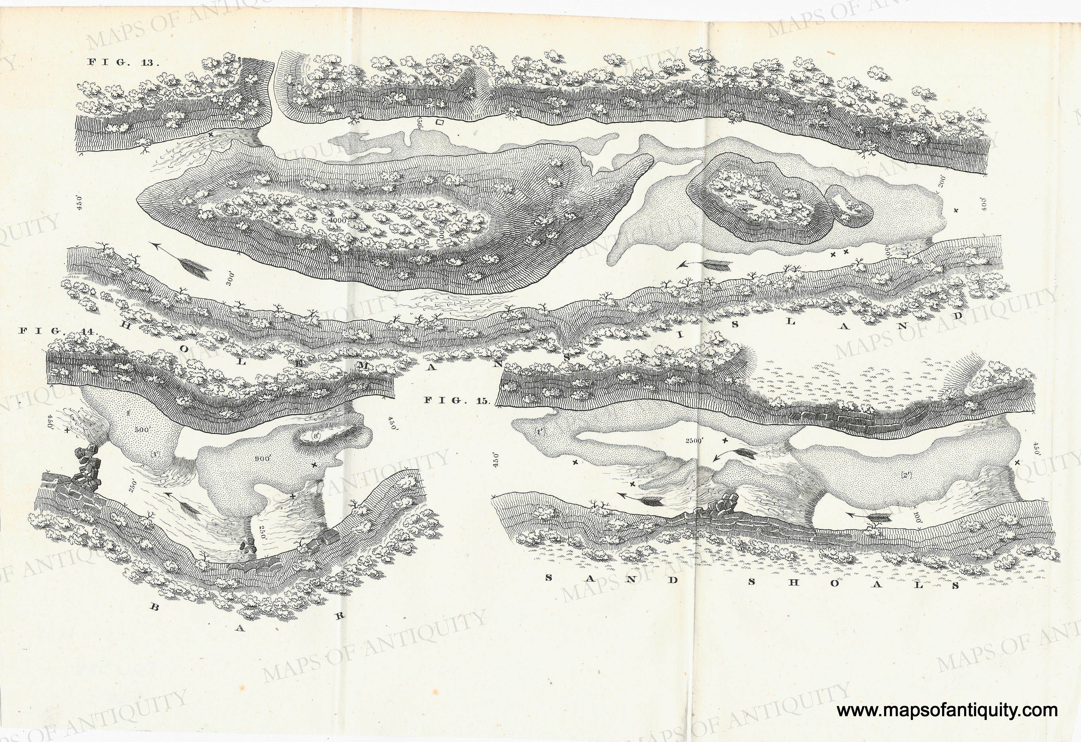 1835 - Cumberland River, Tennessee: Holemans Island, Bar, Sand Shoals ...