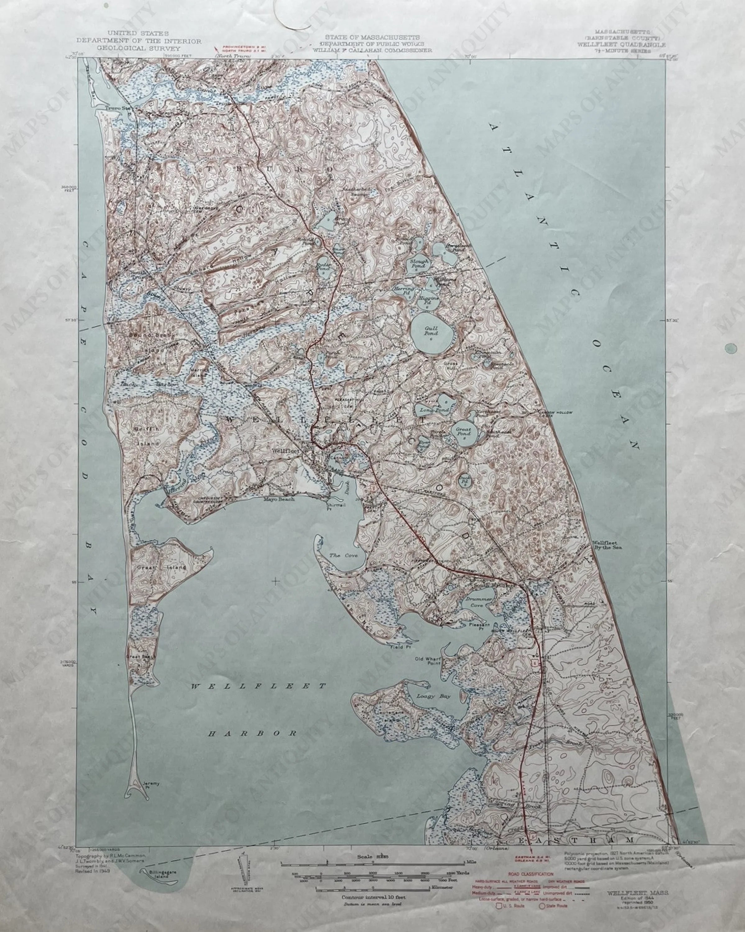 1950 Antique Map Wellfleet, Mass. Cape Cod Antique Topographic Map ...