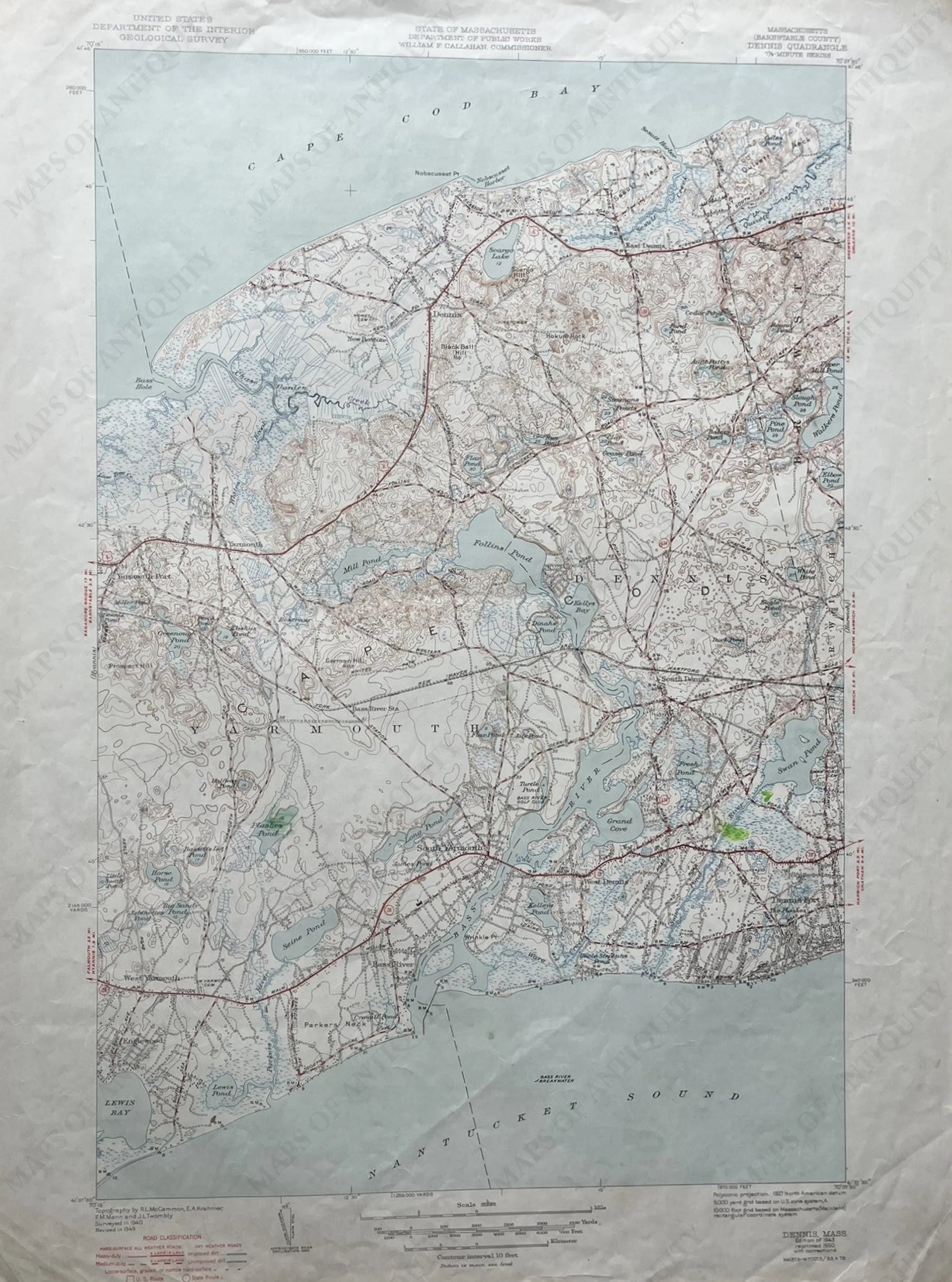 1950 Antique Map Dennis, Mass. Cape Cod Antique Topographic Map – Maps ...