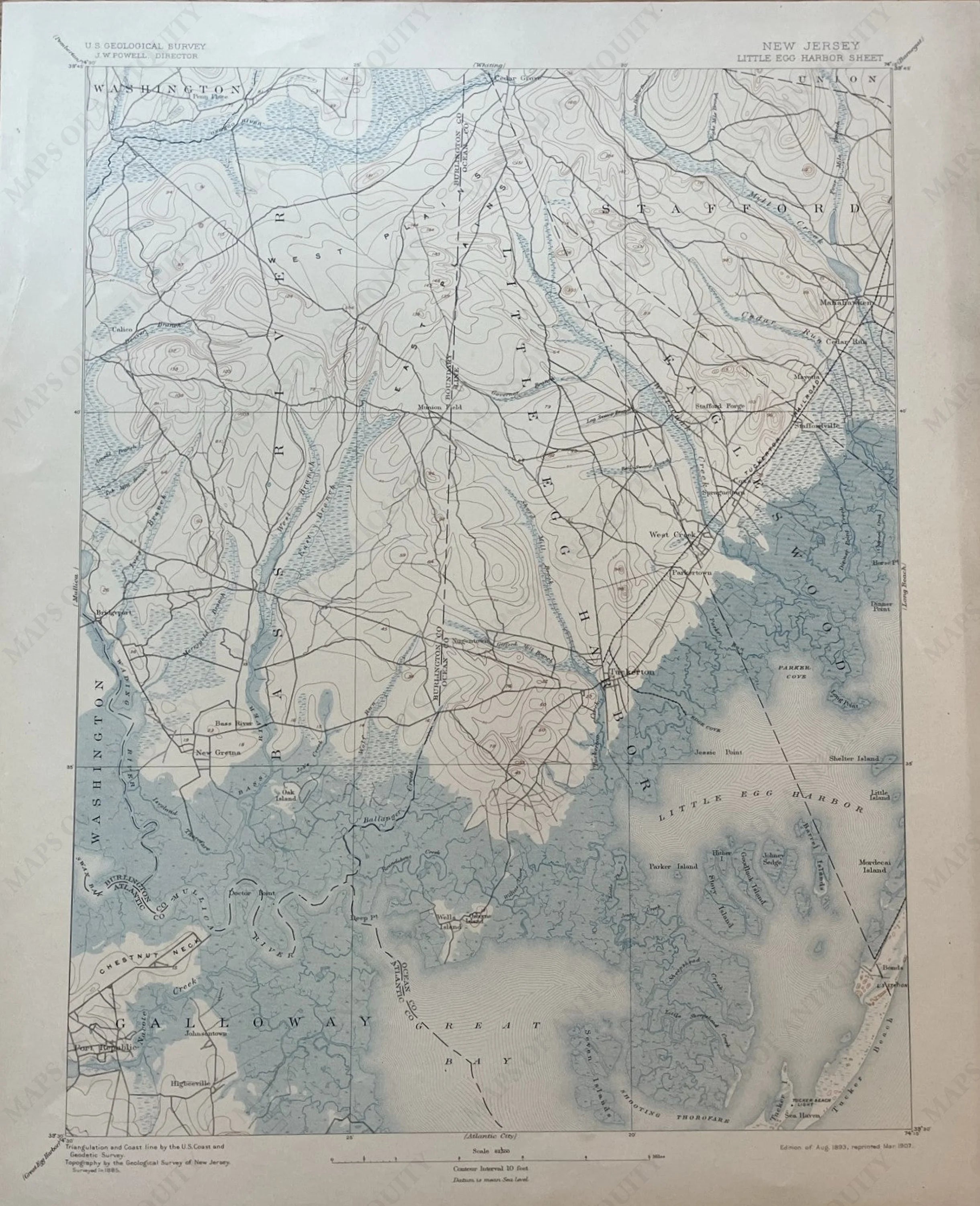 1907 Genuine Antique Map Little Egg Harbor, New Jersey Quadrangle ...