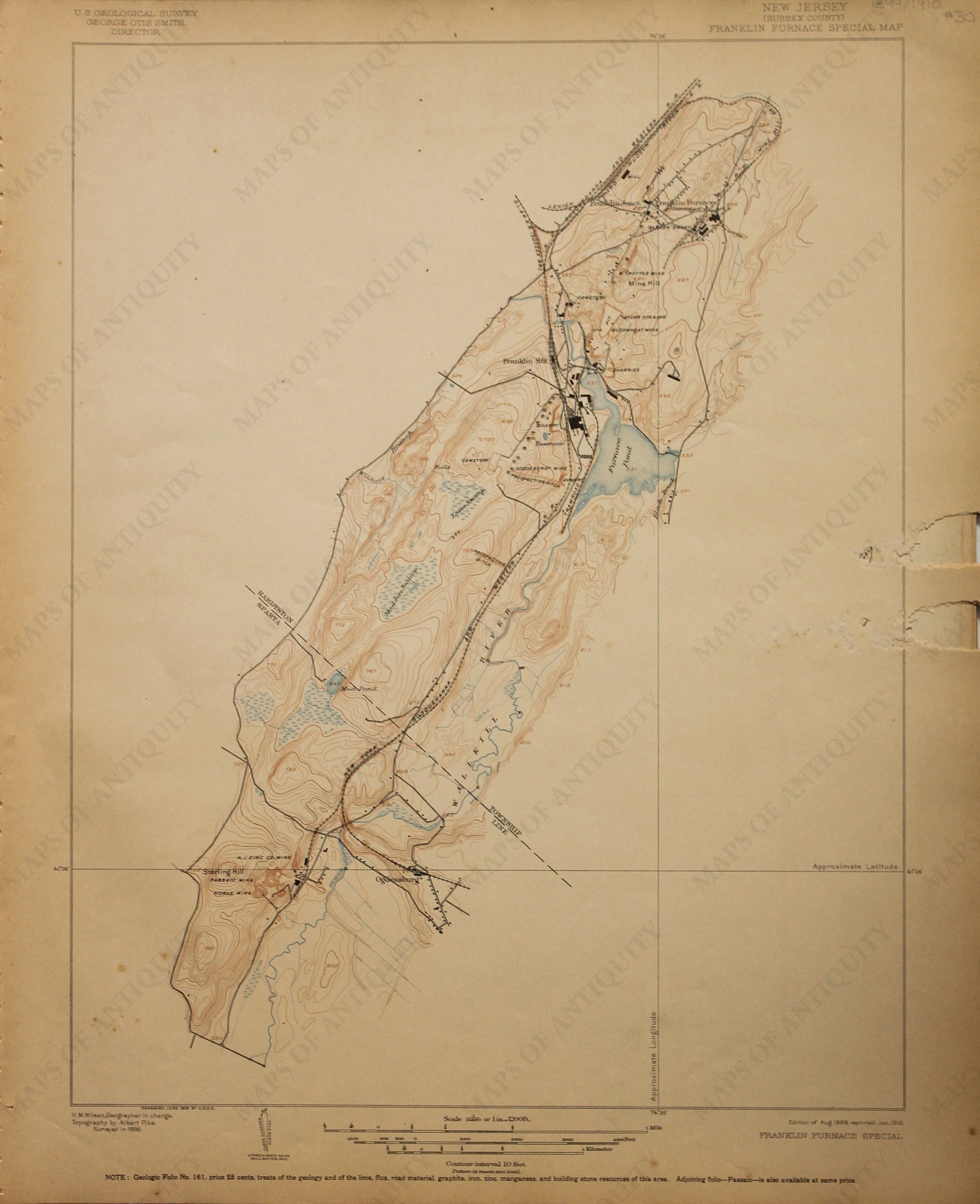 1910 Genuine Antique Map Franklin Furnace Special Map (New Jersey ...