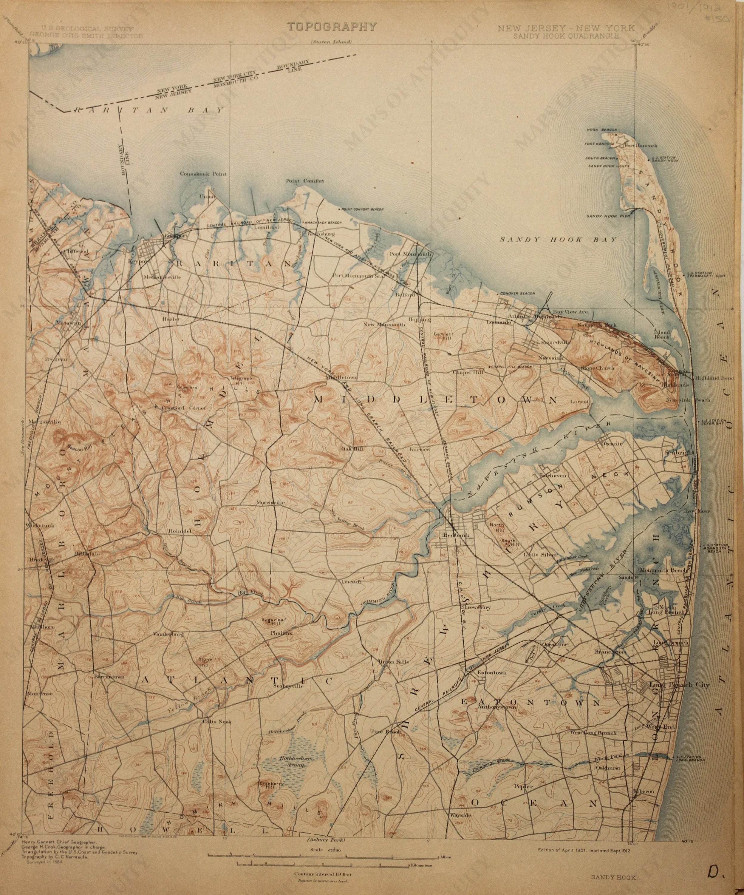 1912 Genuine Antique Map Sandy Hook (New Jersey, New York ) – Maps of ...