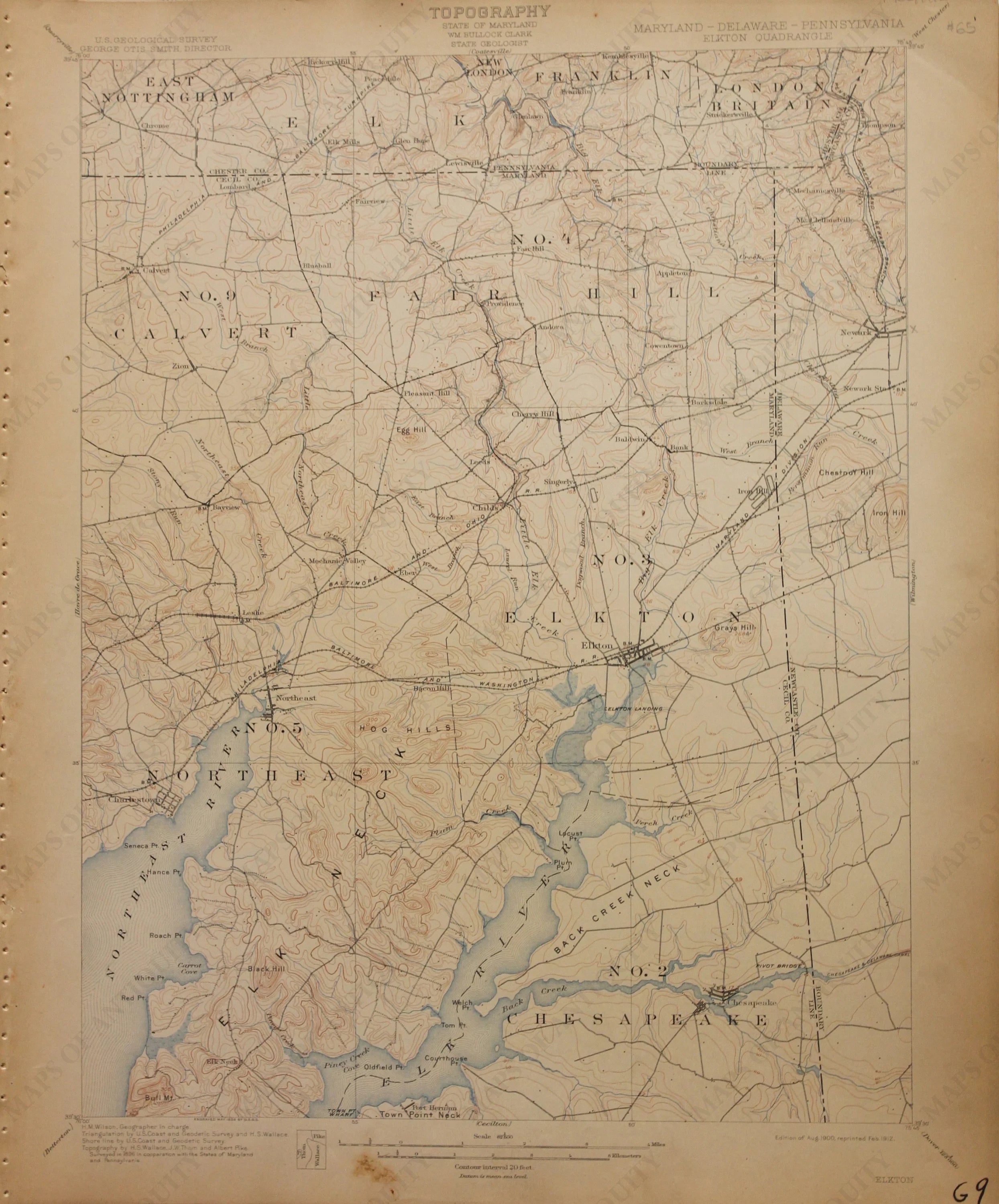1912 Genuine Antique Map Elkton (Maryland, Delaware, and Pennsylvania ...
