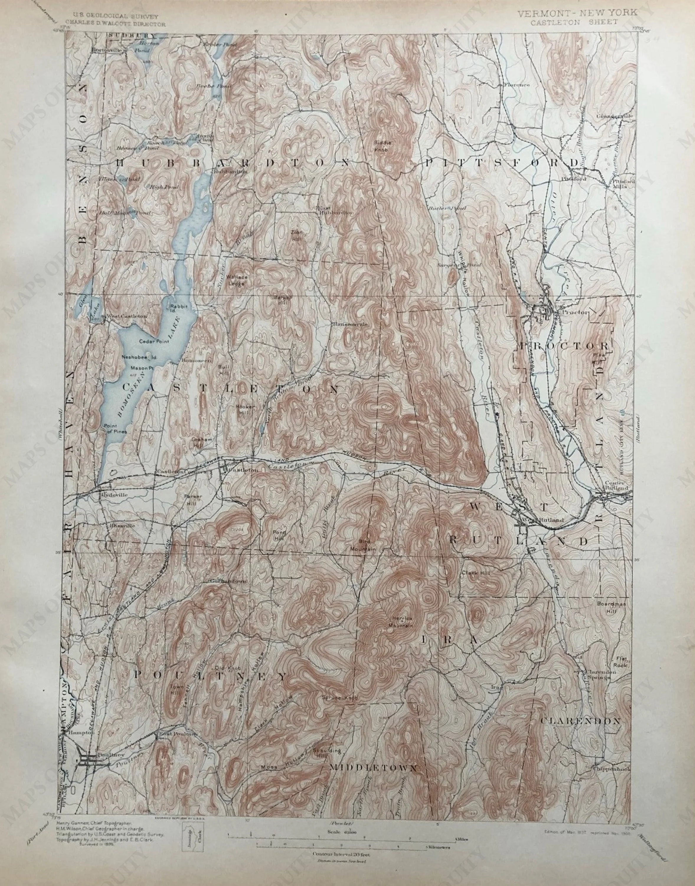 1900 - Castleton and West Rutland, Vermont, VT Antique Map Topo Map ...