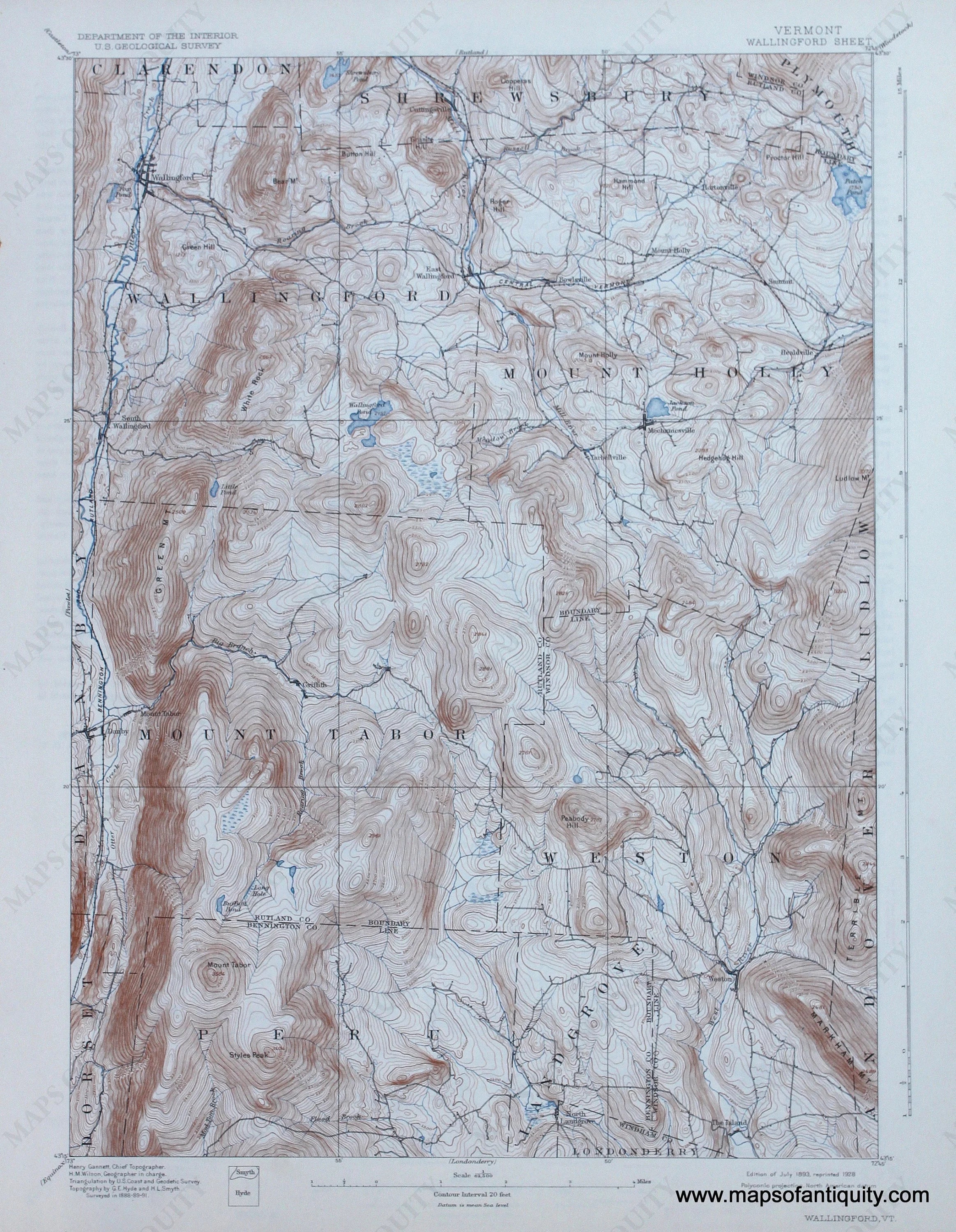 1928 Genuine Antique Map Wallingford (Vermont) – Maps of Antiquity