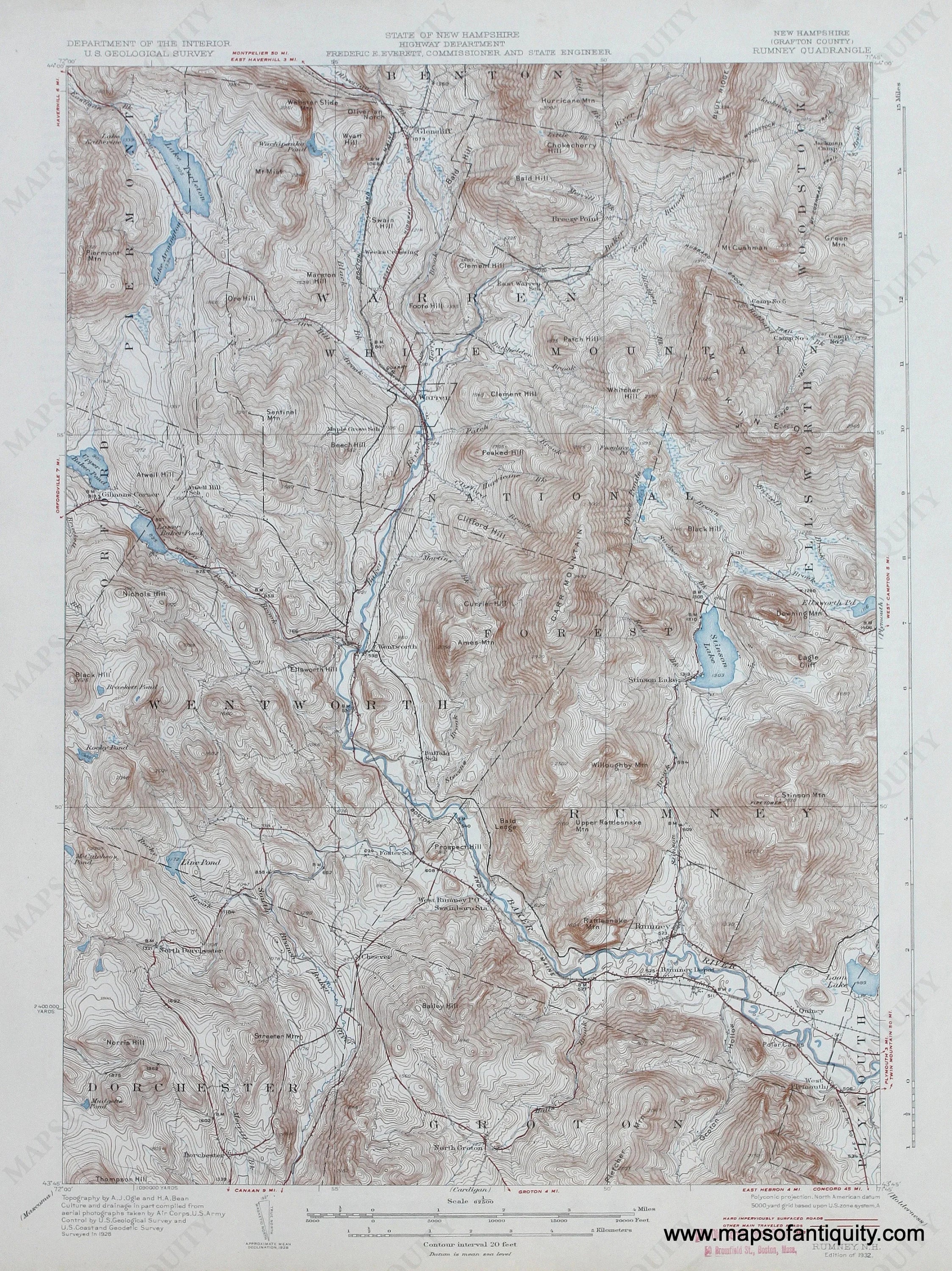 1932 Genuine Antique Map Rumney (New Hampshire) – Maps of Antiquity