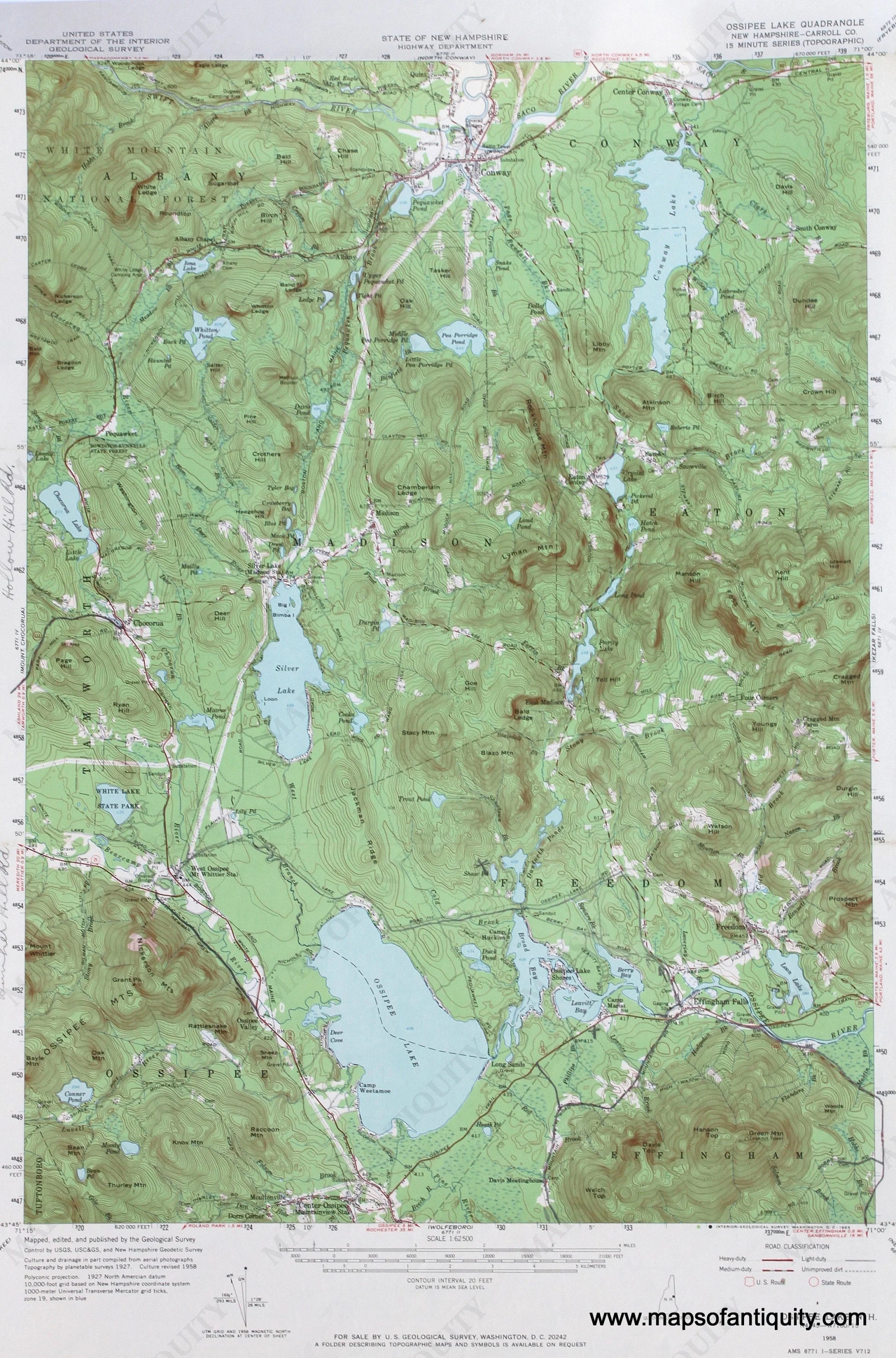 1958 Genuine Antique Map Ossipee Lake (New Hampshire) – Maps of Antiquity