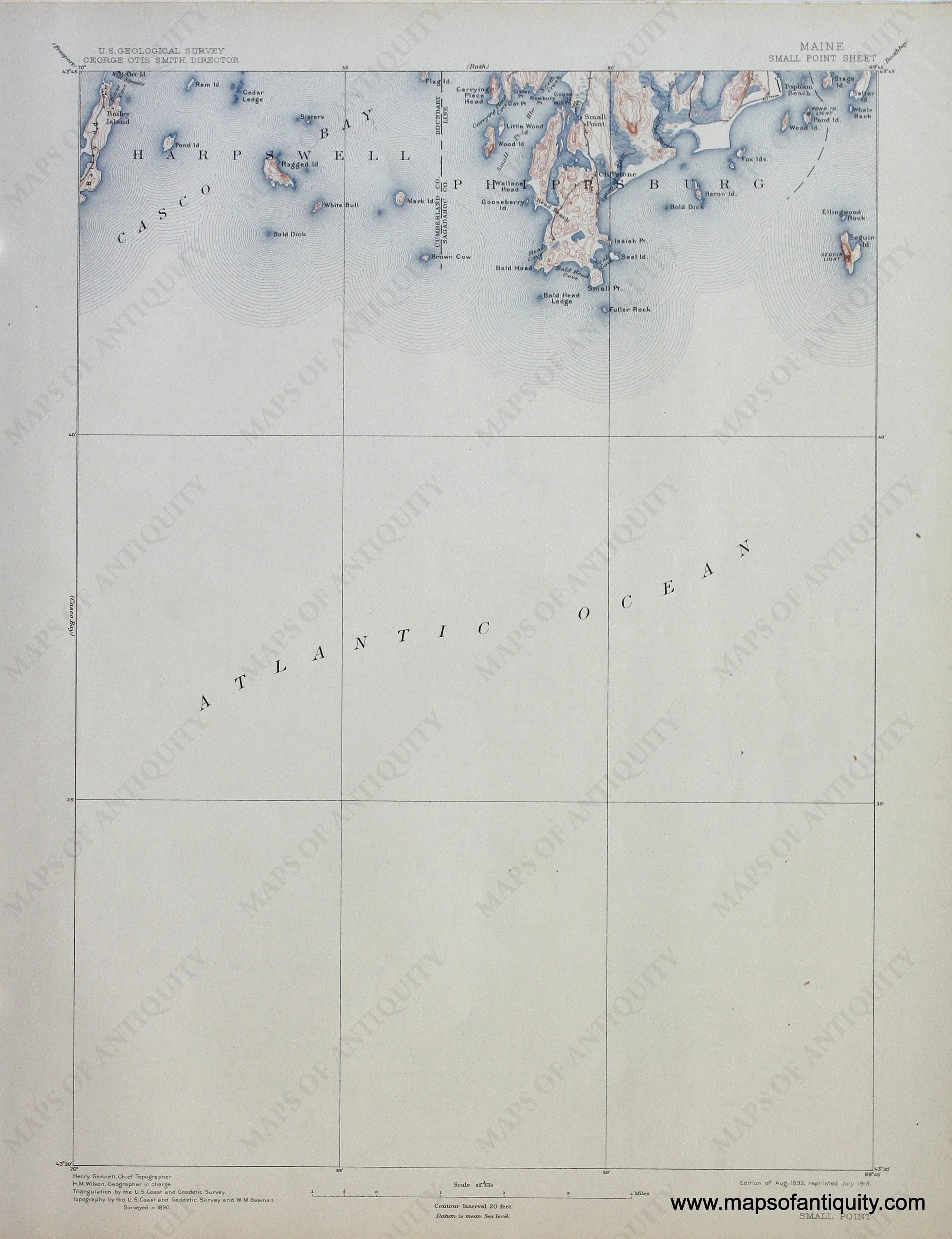 1913 Genuine Antique Map Small Point (Maine) – Maps of Antiquity
