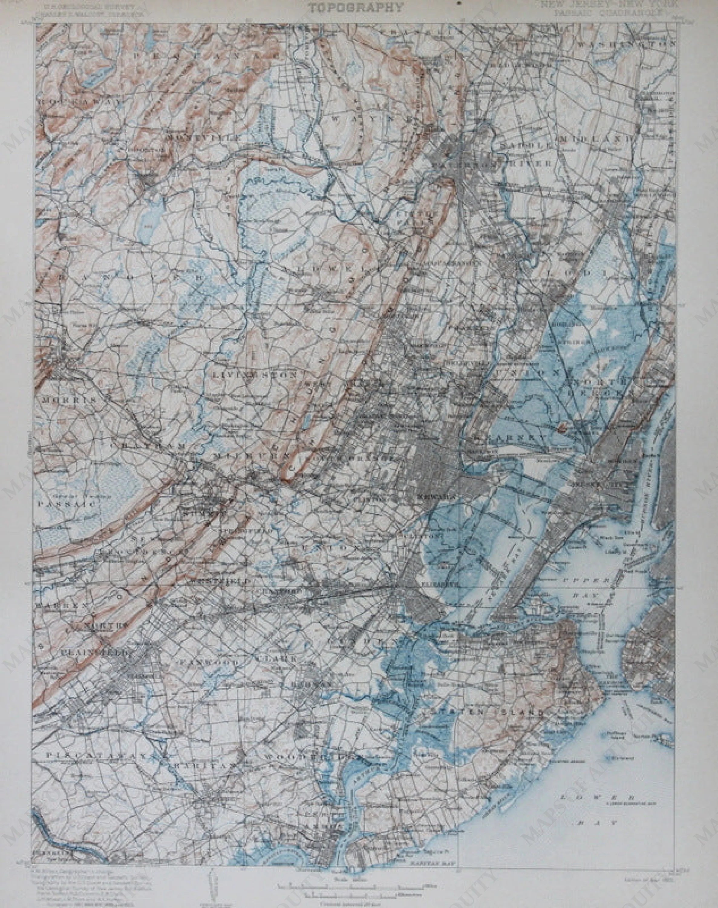 1905 Genuine Antique Topographic Map Passaic (New Jersey, New York ...