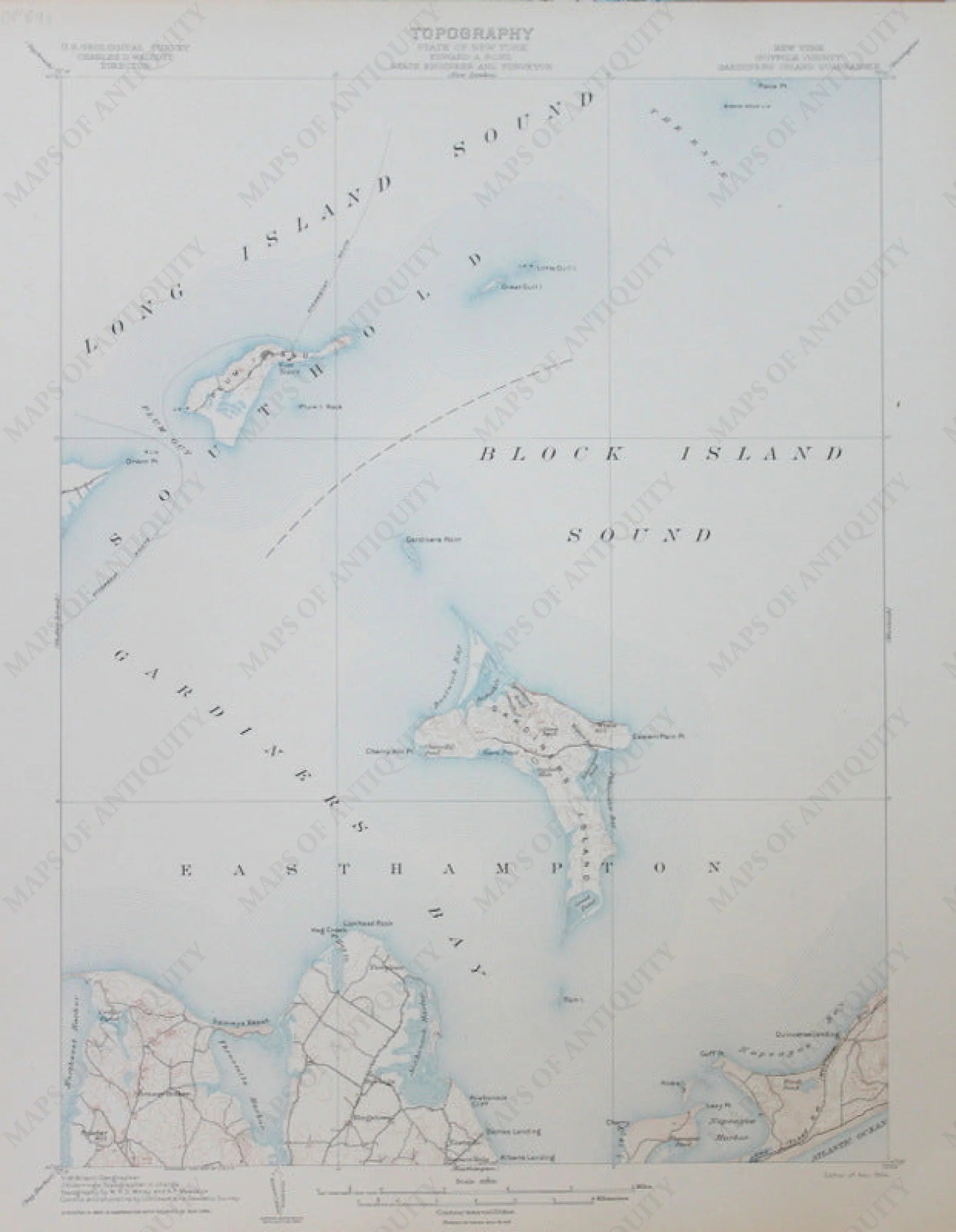 1904 Genuine Antique Topographic Map Gardiners Island (New York) – Maps ...