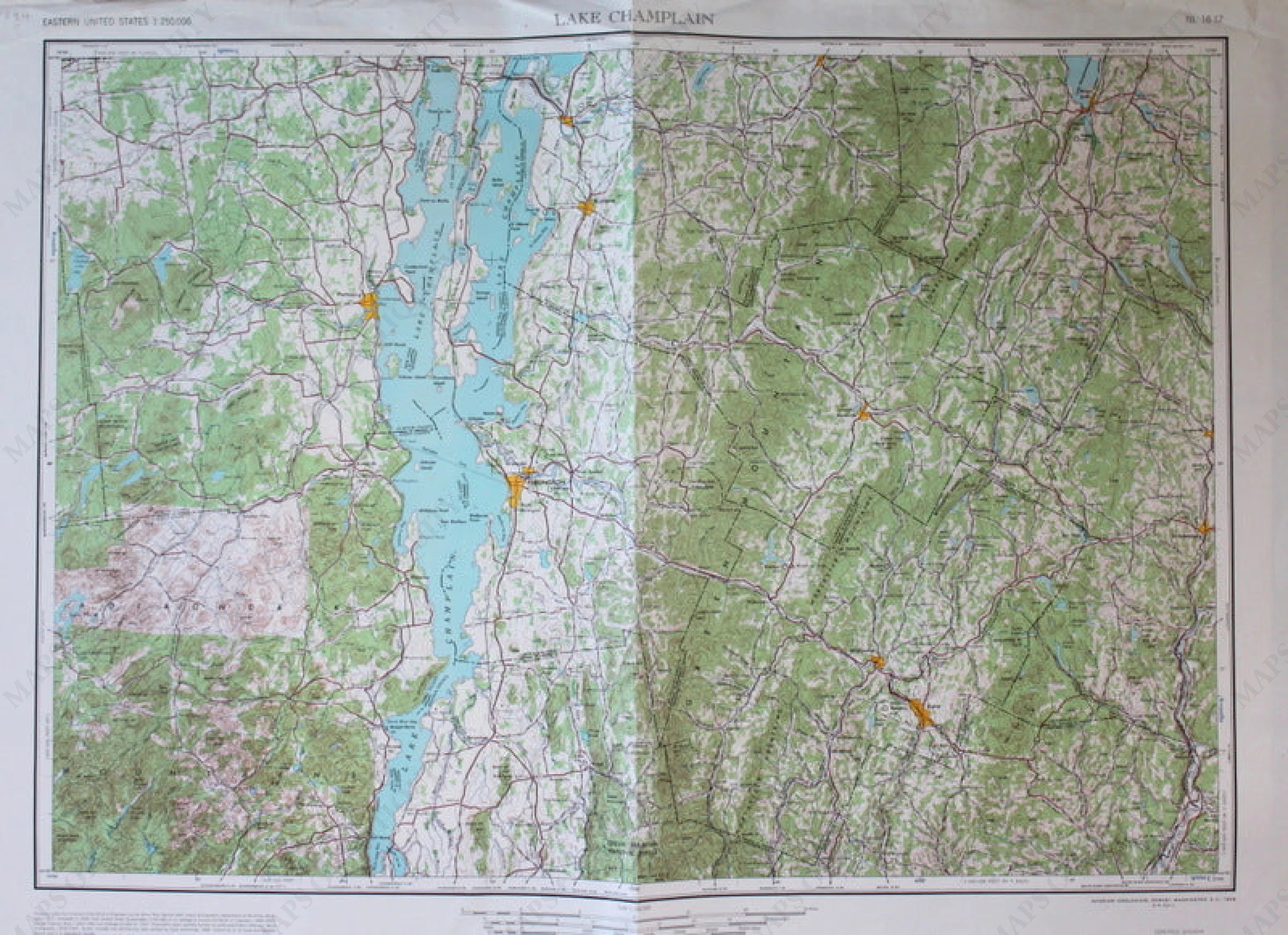 1958 Genuine Antique Topographic Map Lake Champlain (New York, Vermont ...