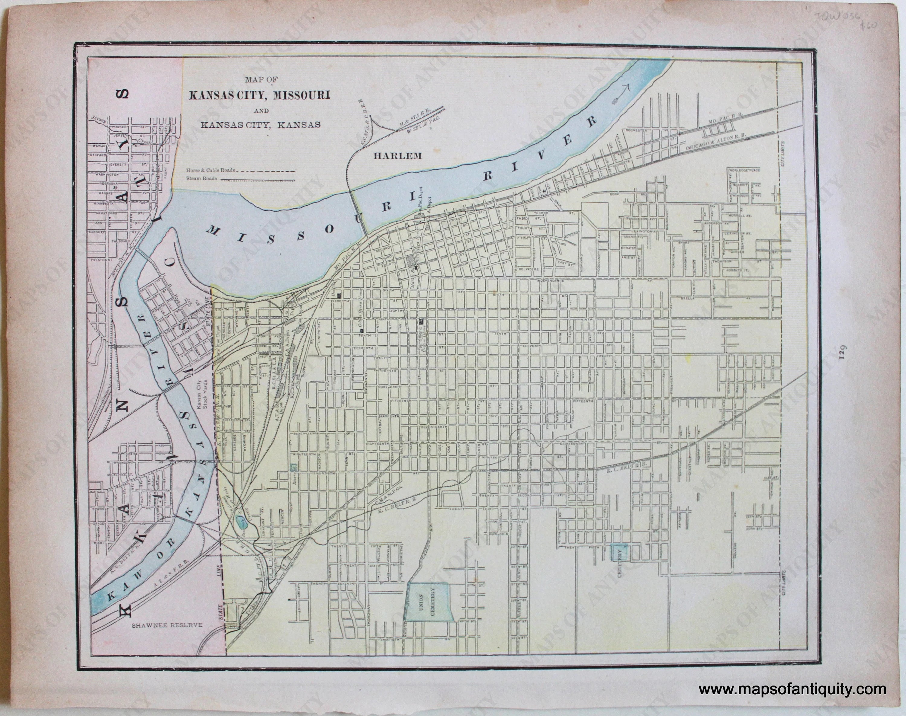 1890 - Map of Kansas City, Missouri and Kansas City, Kansas - Antique ...