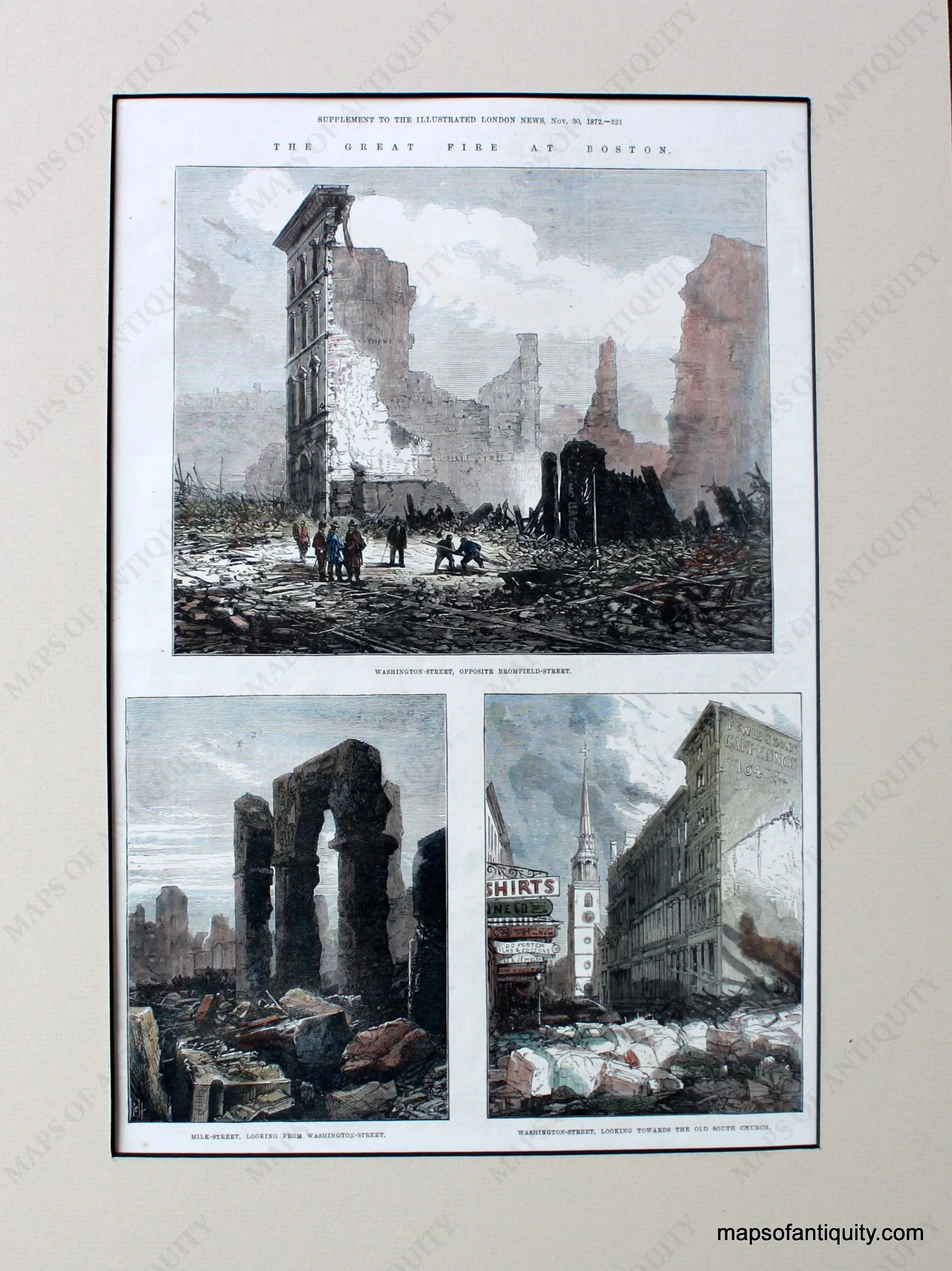 1872 - The Great Fire At Boston - dated Nov. 30, 1872 - Antique Print ...