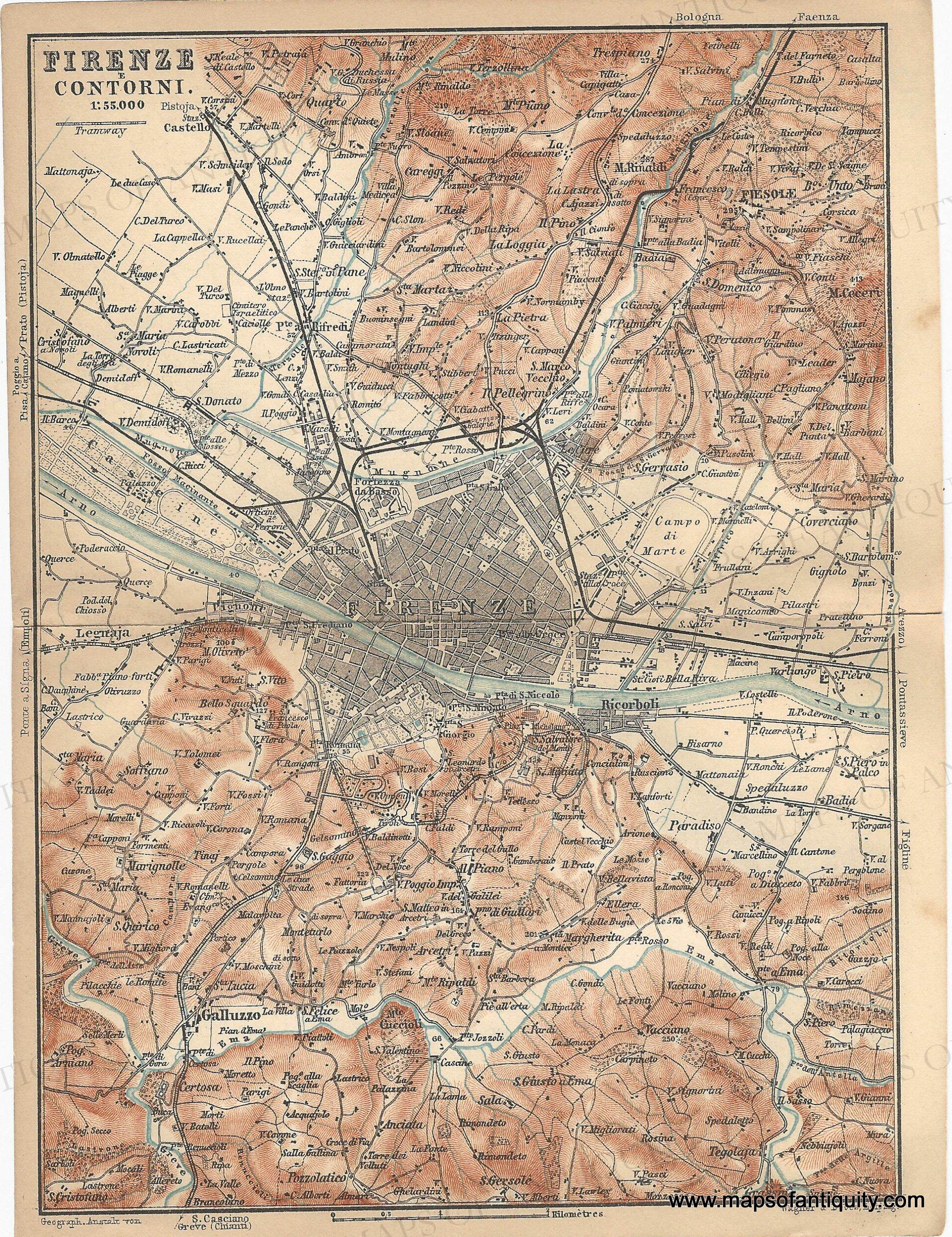 1895 - Firenze e Contorni (Florence, Italy)- Antique Map – Maps of ...