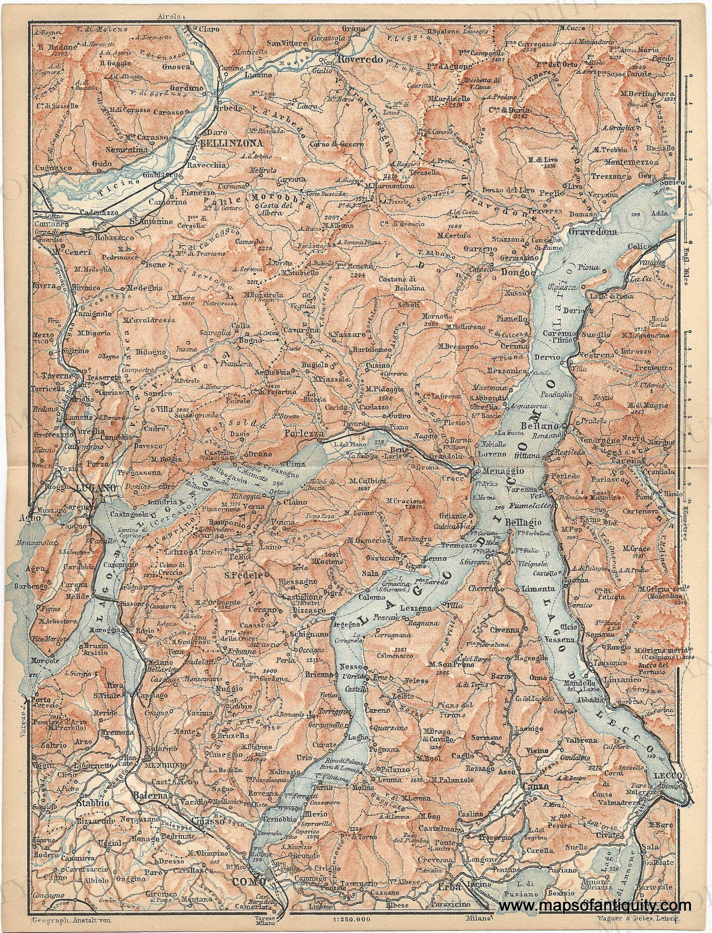 1895 - Lago di Como (Lake Como) - Antique Map – Maps of Antiquity